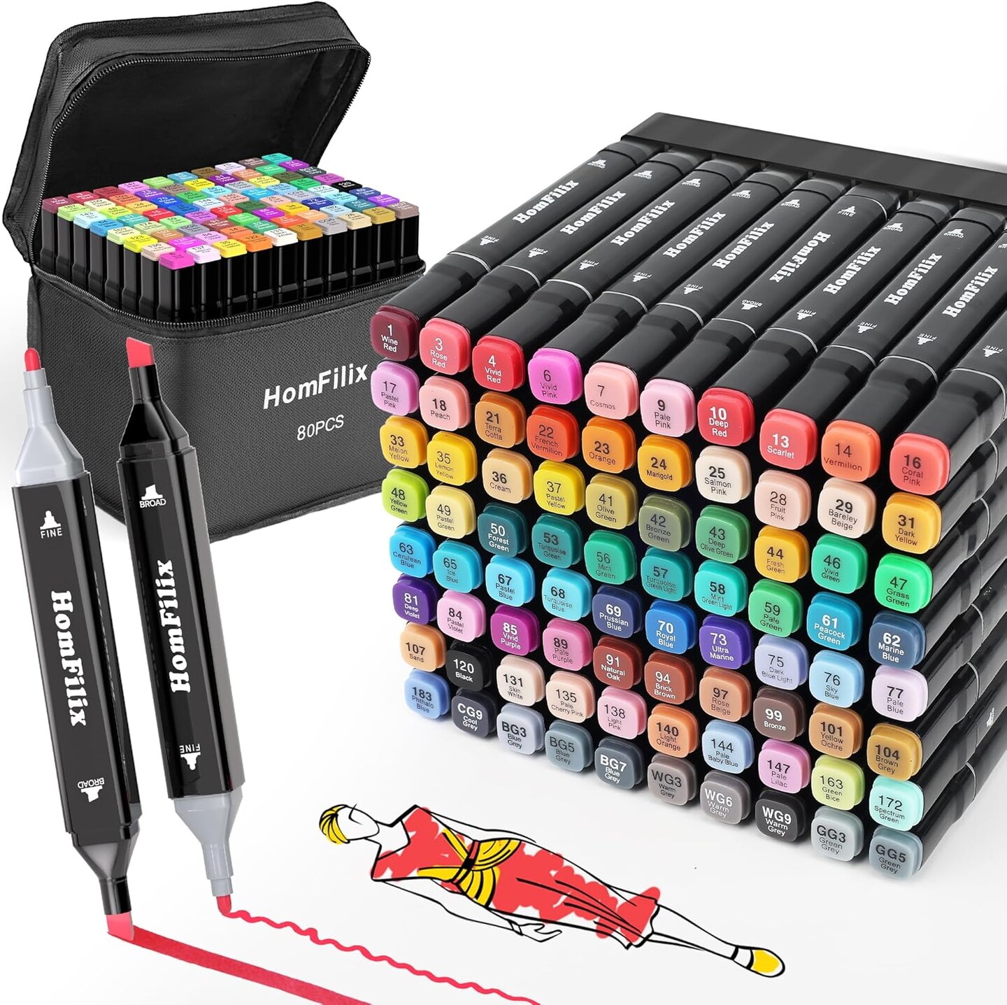 80-Color Dual-Tip Alcohol Markers Set – Brush & Chisel Tips for ...