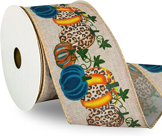 Fall Pumpkin Wired Edge Ribbon, Blue Pumpkin Craft Ribbon Autumn ...