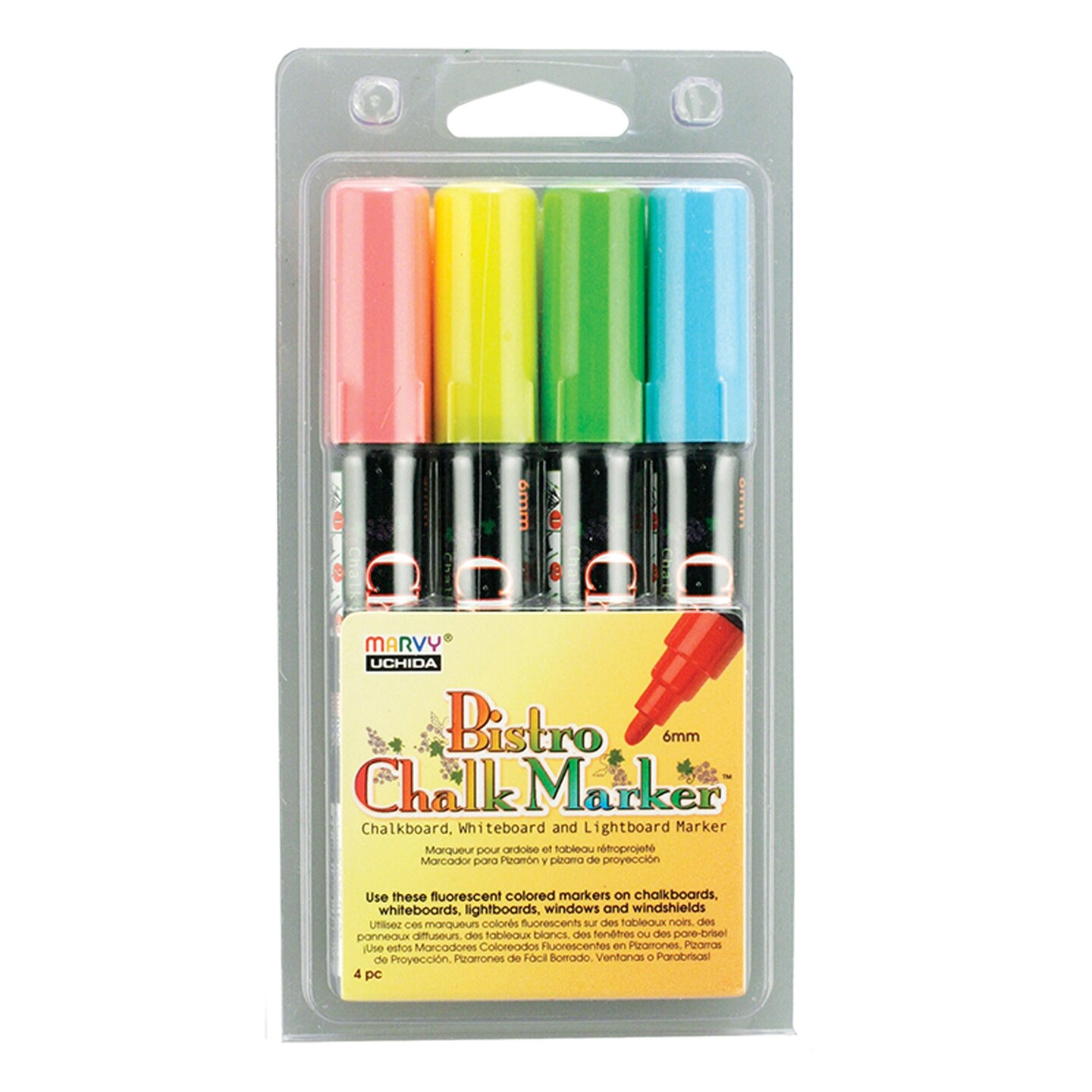 Broad Point Chalk Marker Set, Fluorescent Red, Blue, Yellow and Green ...