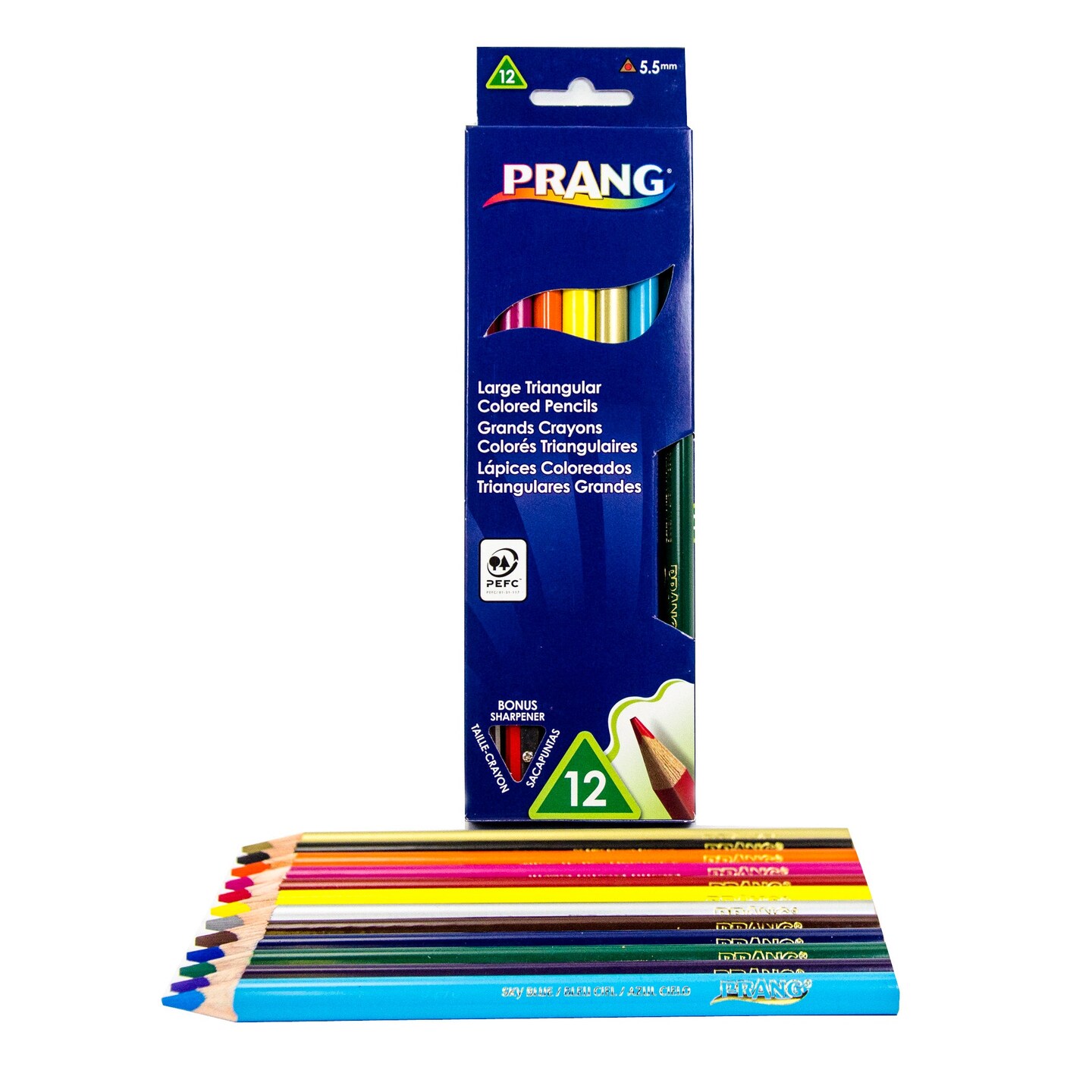 Triangular Colored Pencils, 5.5 mm core, With Sharpener, Assorted ...
