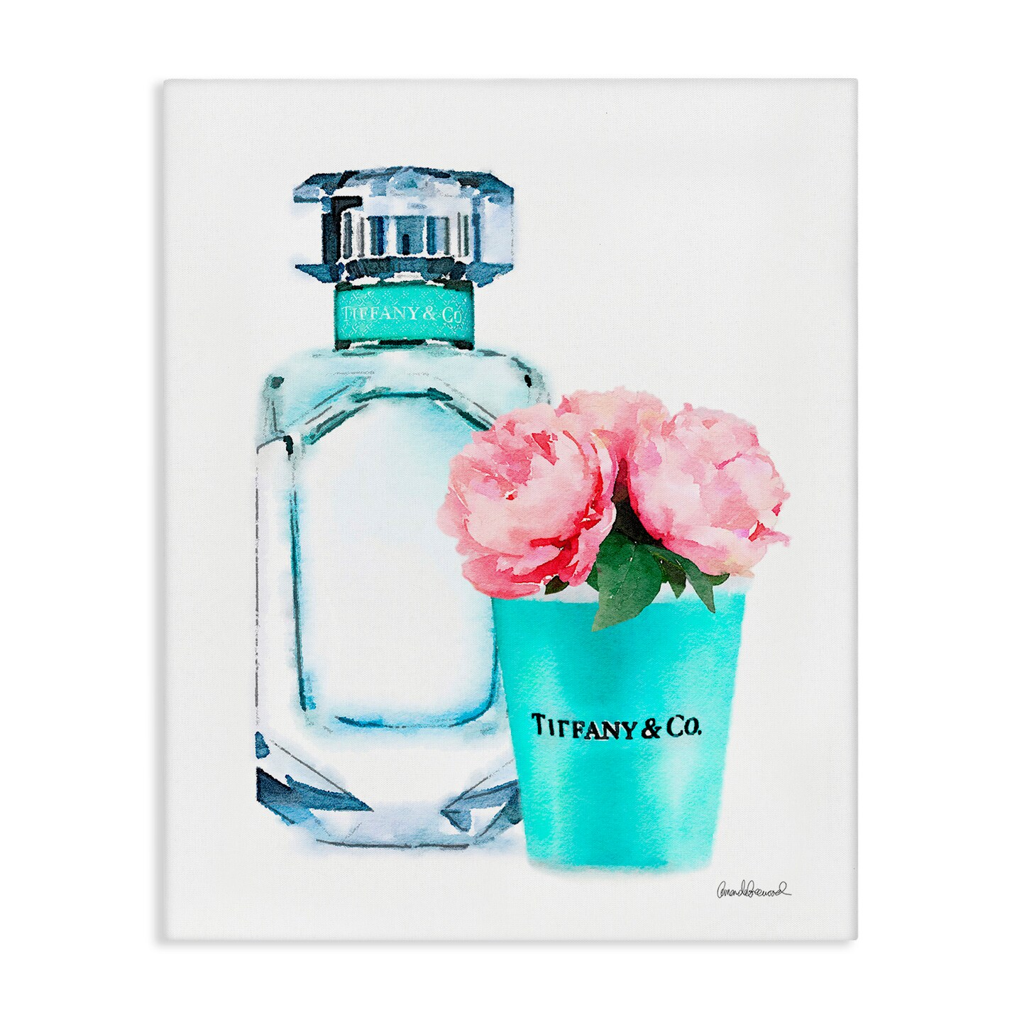 Stupell Industries Teal Perfume Bottle and Peonies Canvas Wall Art ...