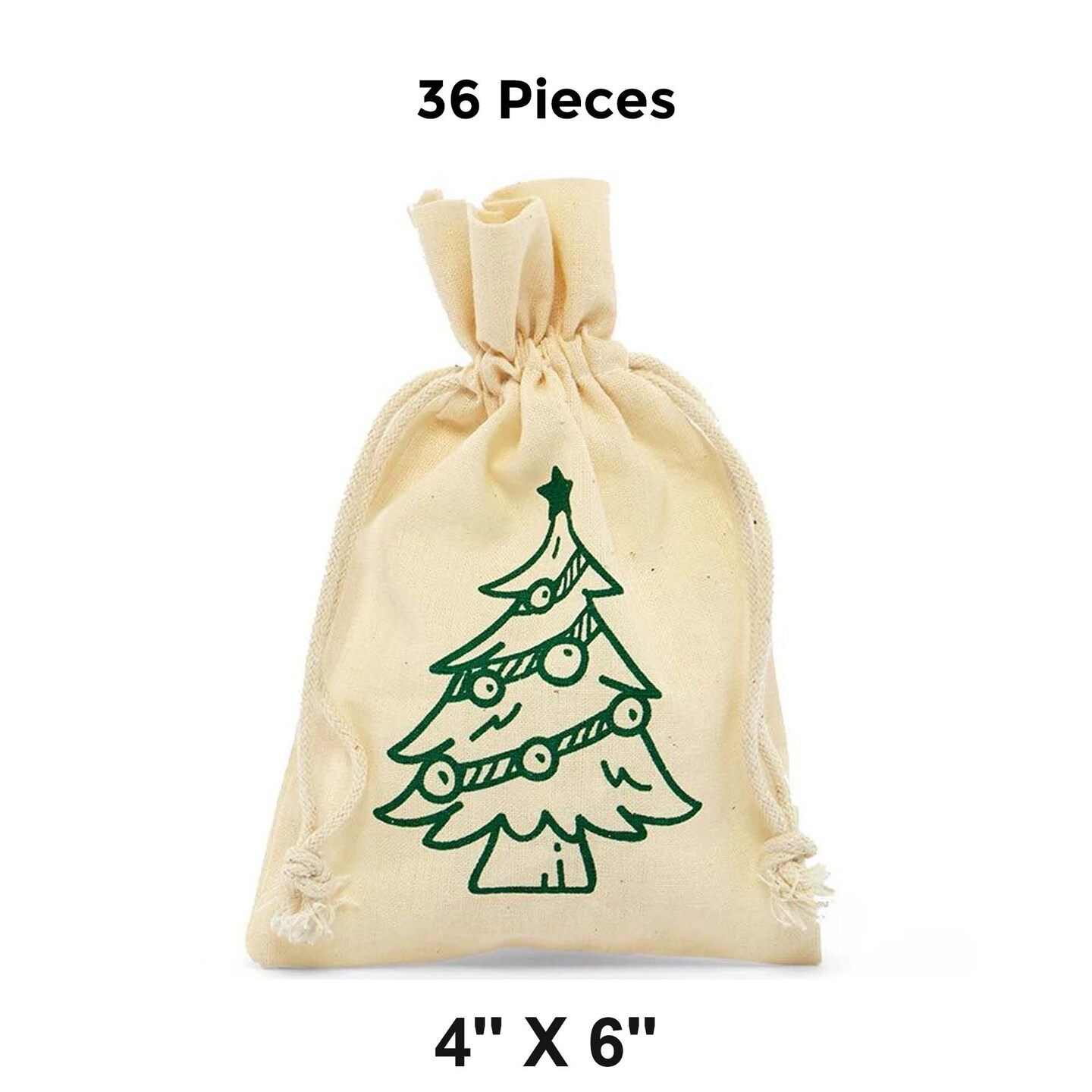 Christmas Tree Cheerful Holiday Muslin Bag 4" x 6", Count: 36 PCS ...