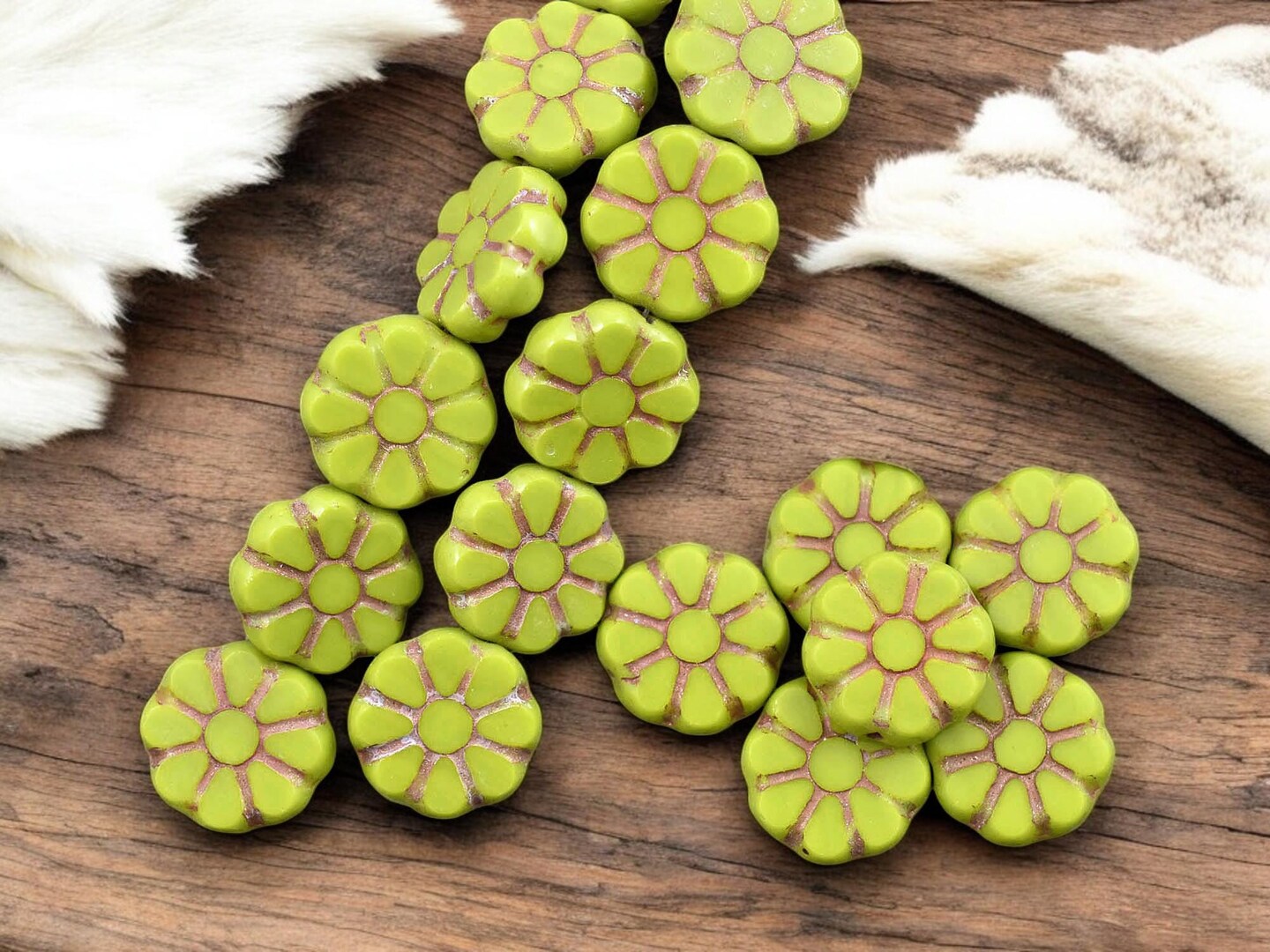 *8* 12mm Bronze Washed Opaque Chartreuse Cosmo Flower Beads | Michaels