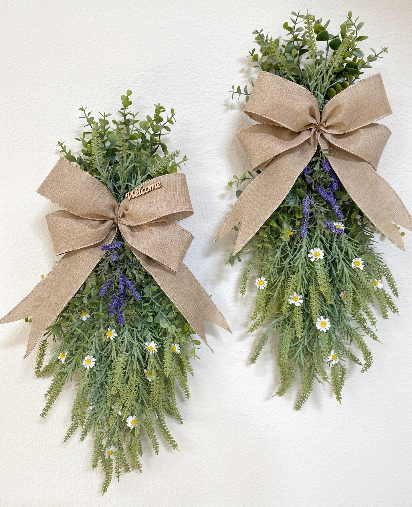 Spring Door Swag with Eucalyptus, Lavender and Daisy Flowers - FAUX ...