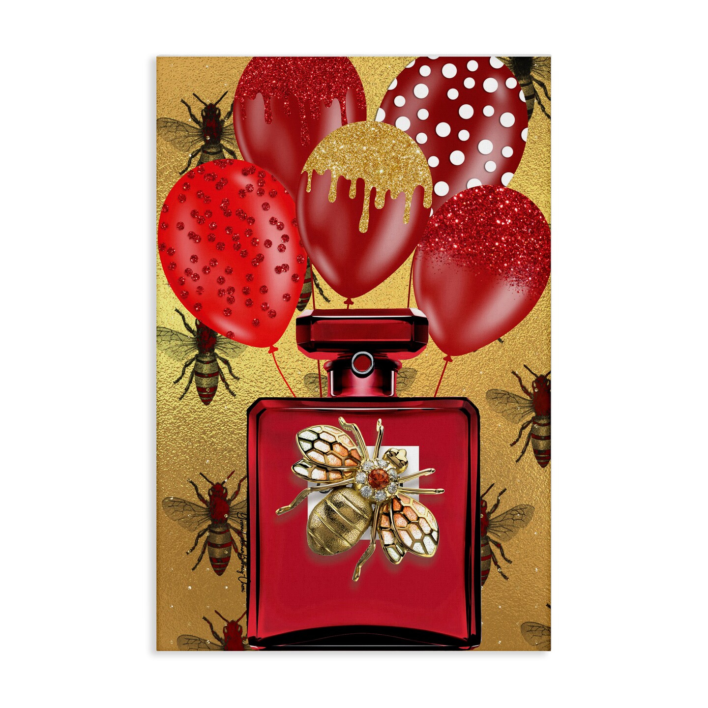 Stupell Industries Glam Red Bee Perfume Canvas Wall Art Design by ...