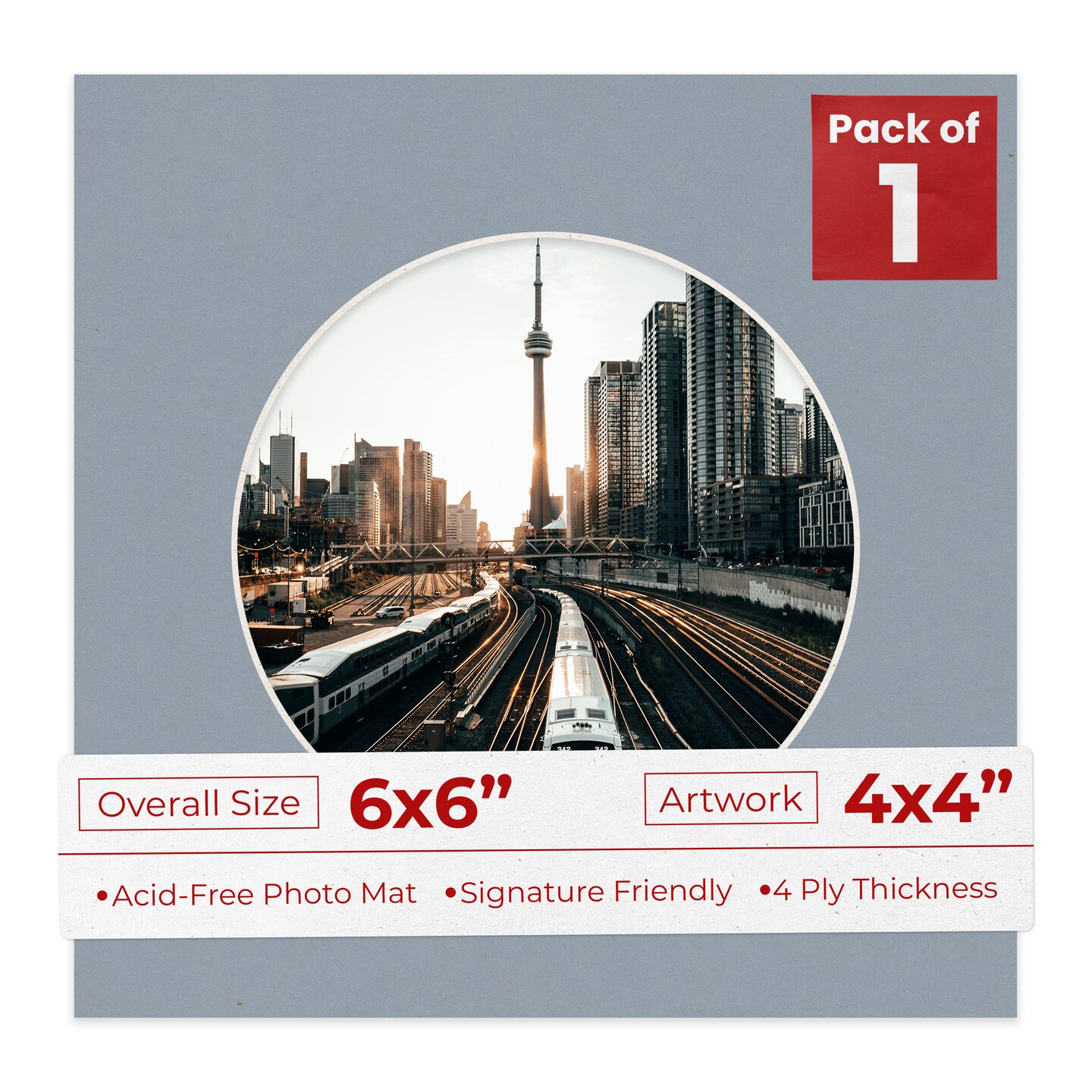 Mid Grey Mat Board for 6x6 Frames - Circle Opening for 4x4 Photos ...