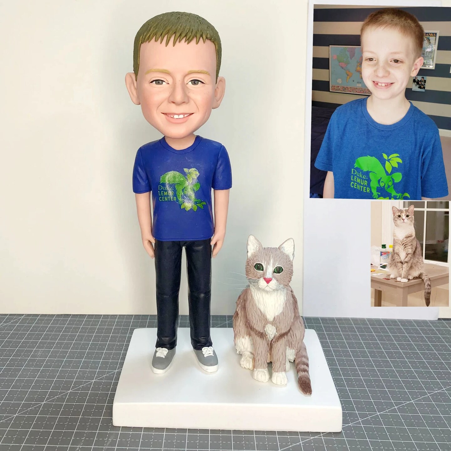 Custom Bobbleheads Of Kids With Cat, Custom Bobble Head Boy And Dog ...
