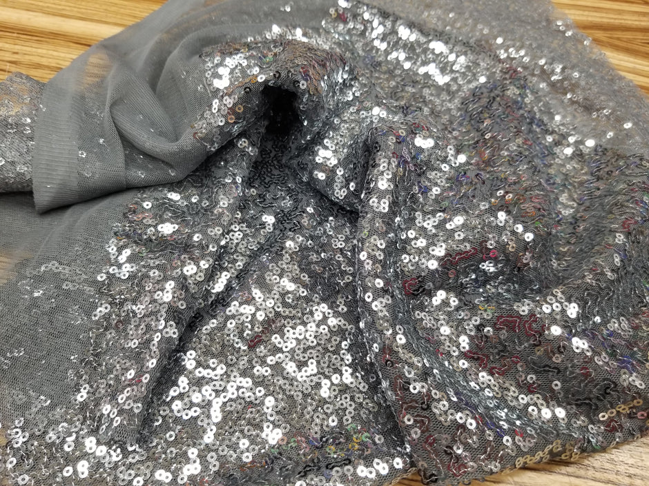 1 Yard Charcoal Gray Glitz Sequins Fabric Spangle Mesh 55 Inch Width ...