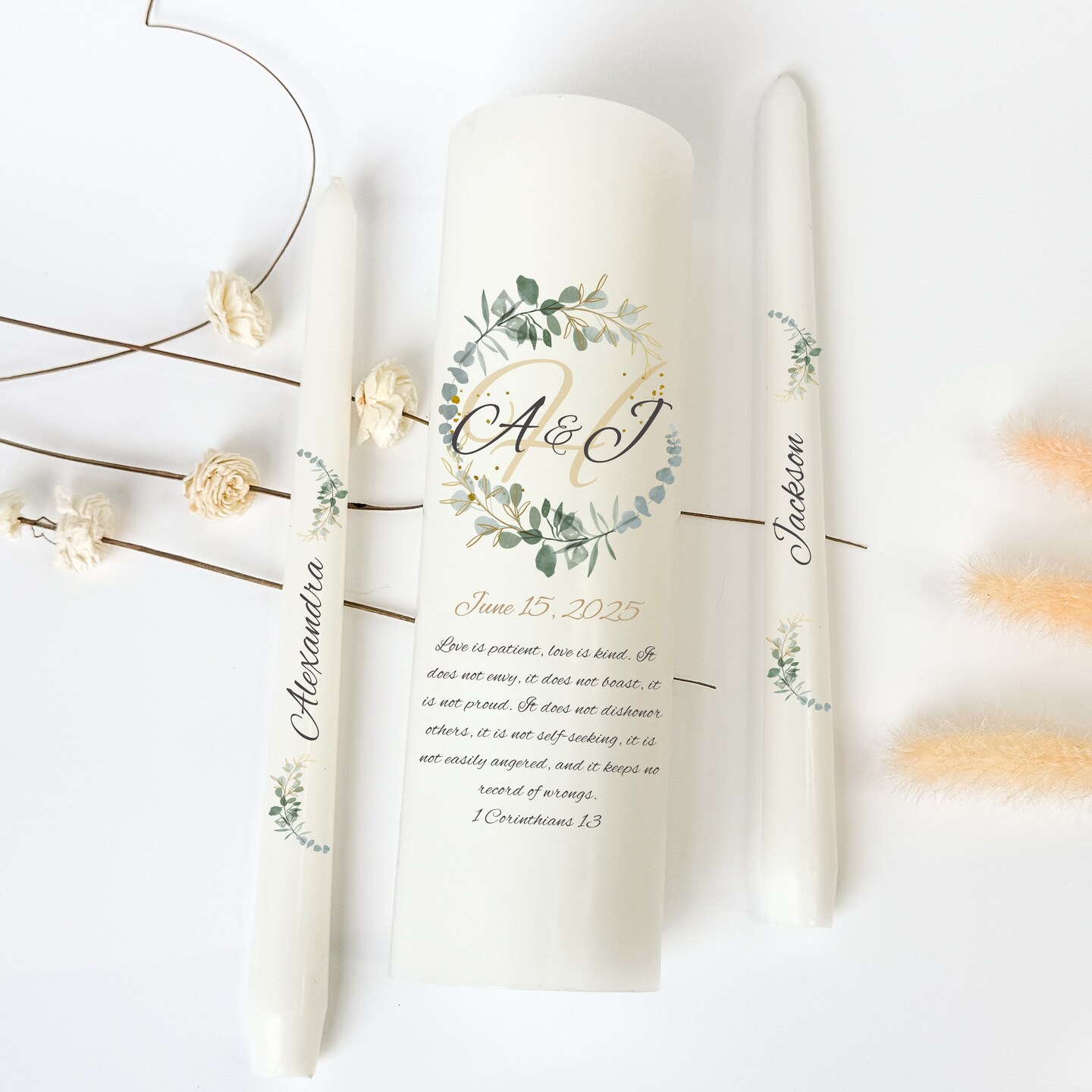 Unity Candles for Wedding, Custom Unity Set with Personalized Pillar ...