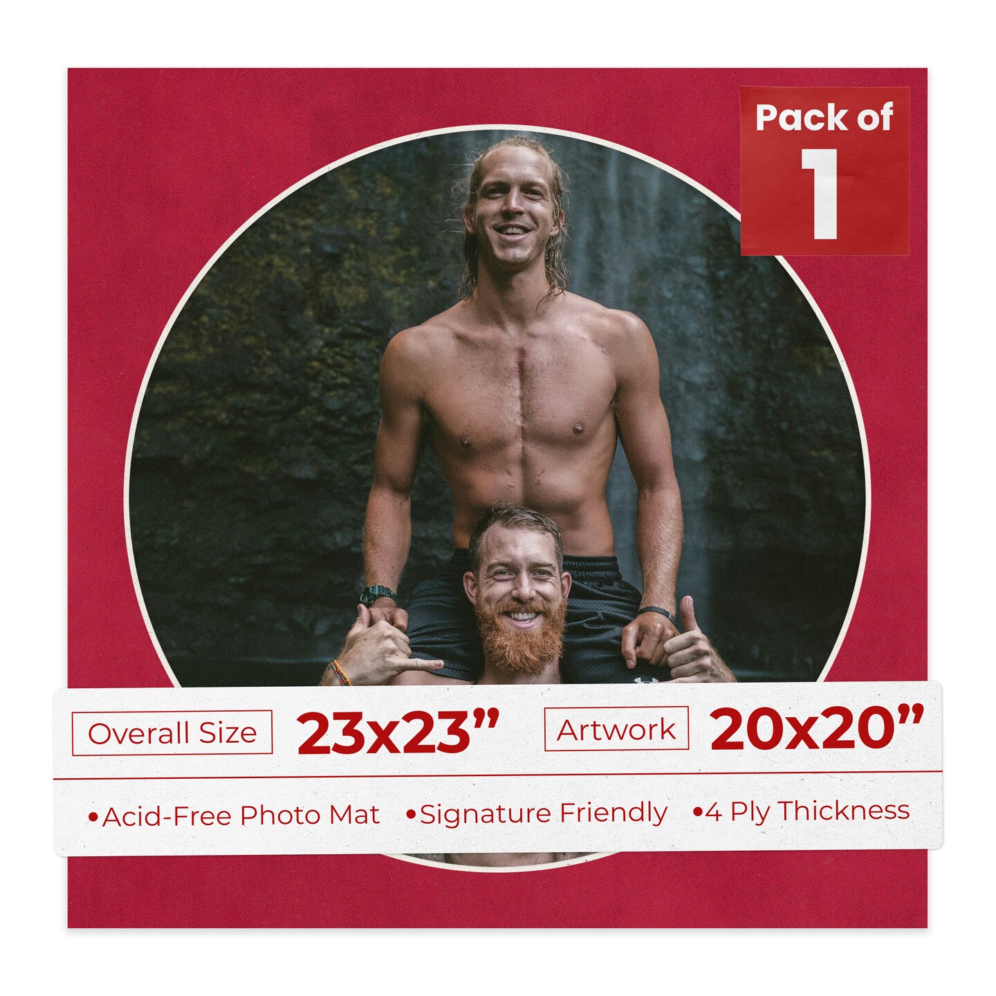 Red Suede Mat Board for 23x23 Frames - Circle Opening for 20x20 Photos ...