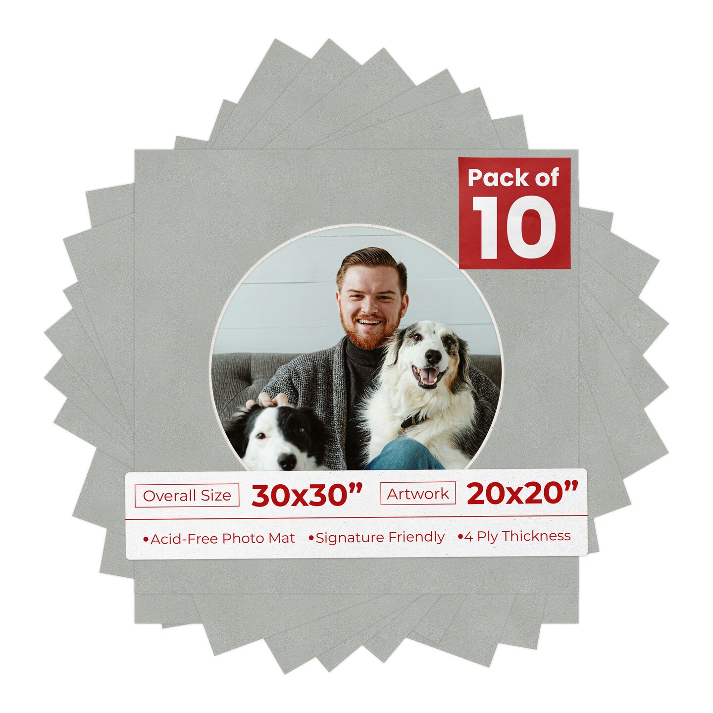 Light Grey Suede Mat Board for 30x30 Frames - Circle Opening for 20x20 ...