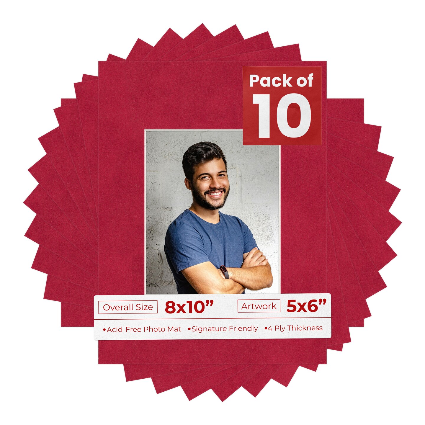 Red Suede Mat Board for 8x10 Frames - Fits 5x6 Photos, Color: Red ...