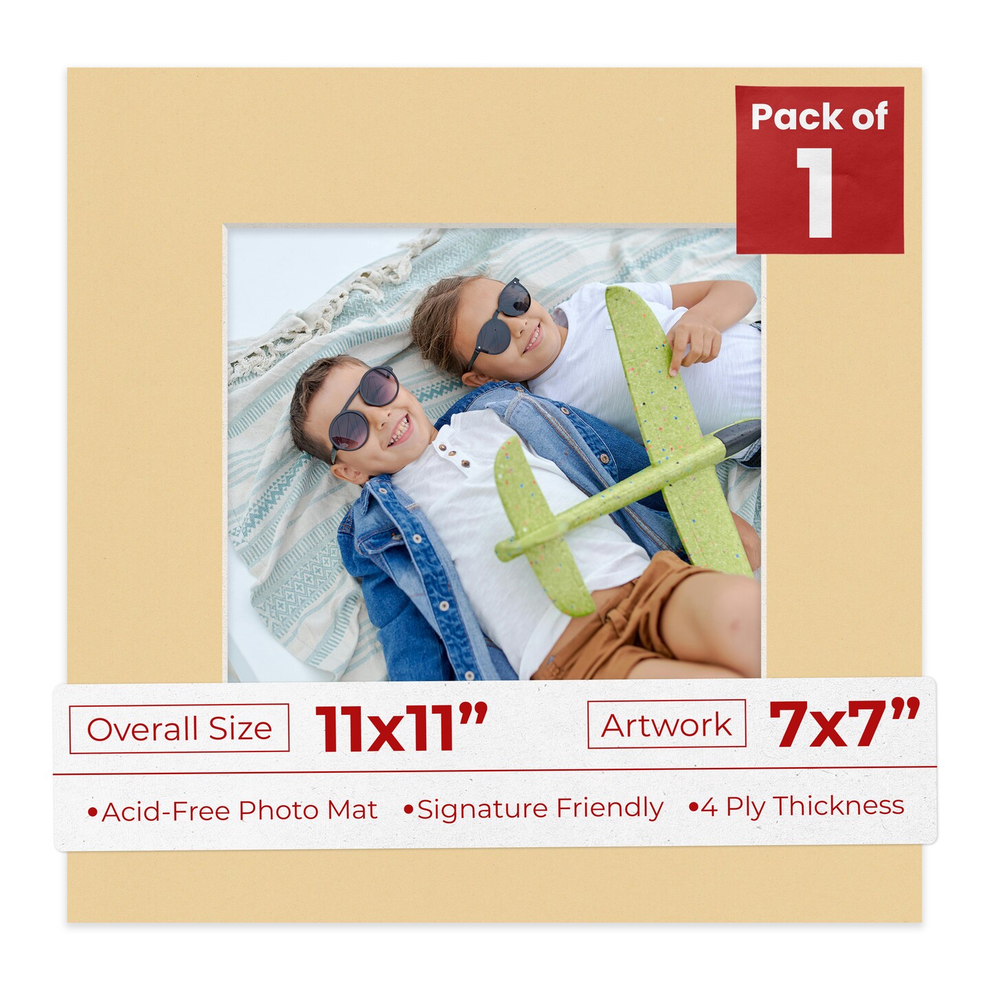 Beige Mat Board for 11x11 Frames - Fits 7x7 Photos, Color: Brown, Count ...