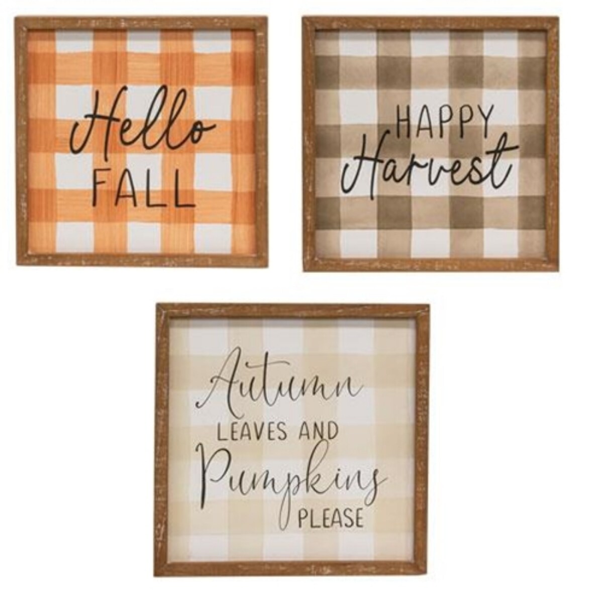 12" Square Autumn Plaid Wood Signs Framed for Harvest and Pumpkin Home ...