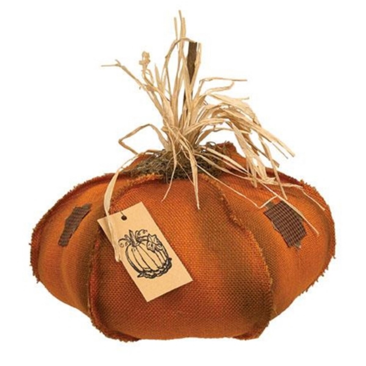 Freestanding 15" Fabric Pumpkin Sitter with Gingham Patches Ribbed ...