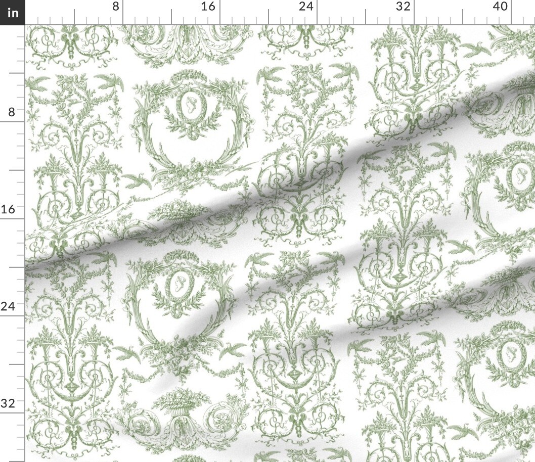 Various Fabrics by the Yard or Fat Quarter Green Damask Toile And White ...