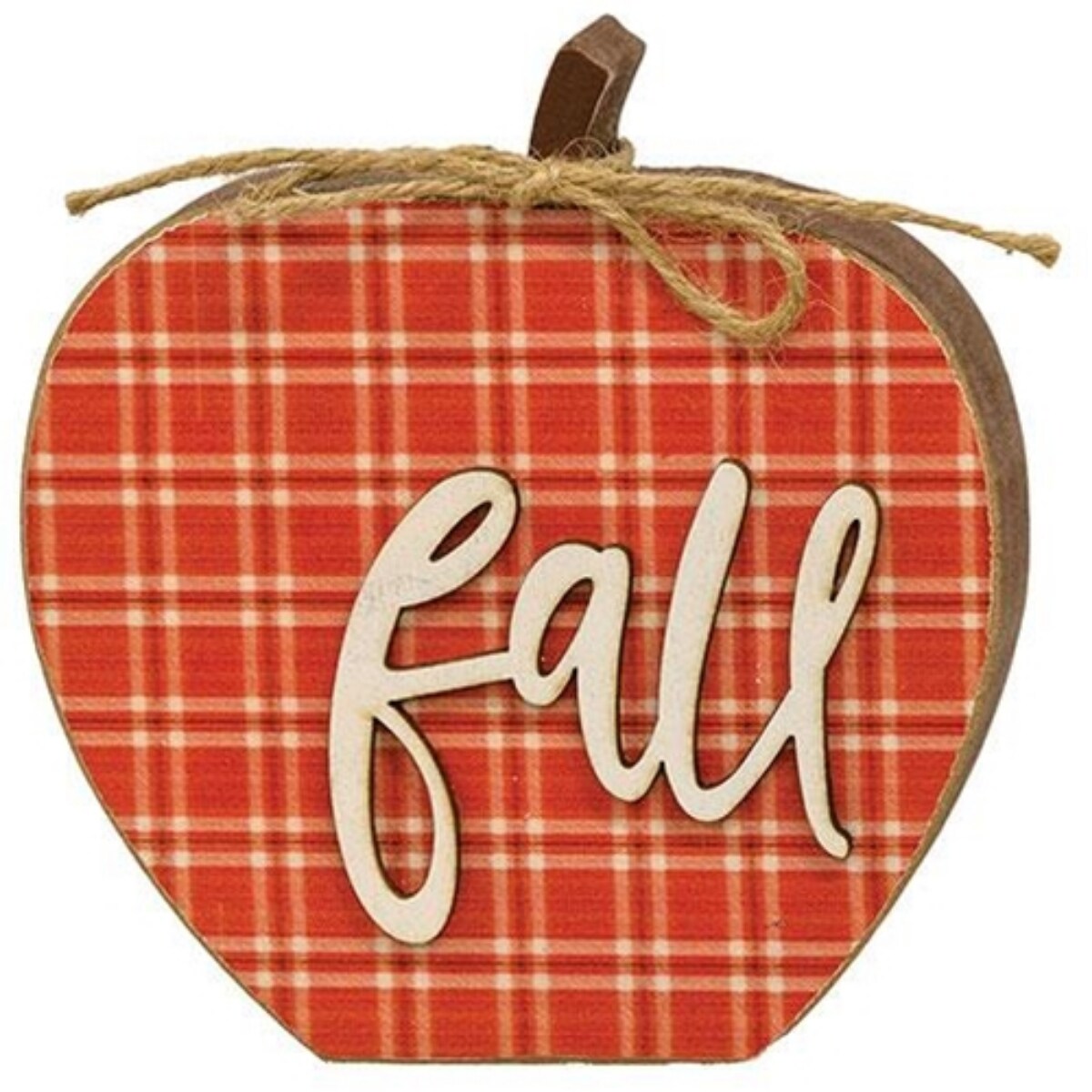 Wood Plaid Fall Apple Sitter with Scripted Lettering and Freestanding ...