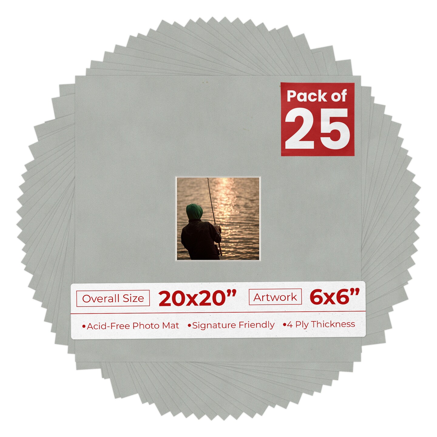 Light Grey Suede Mat Board for 20x20 Frames - Fits 6x6 Photos, Color ...