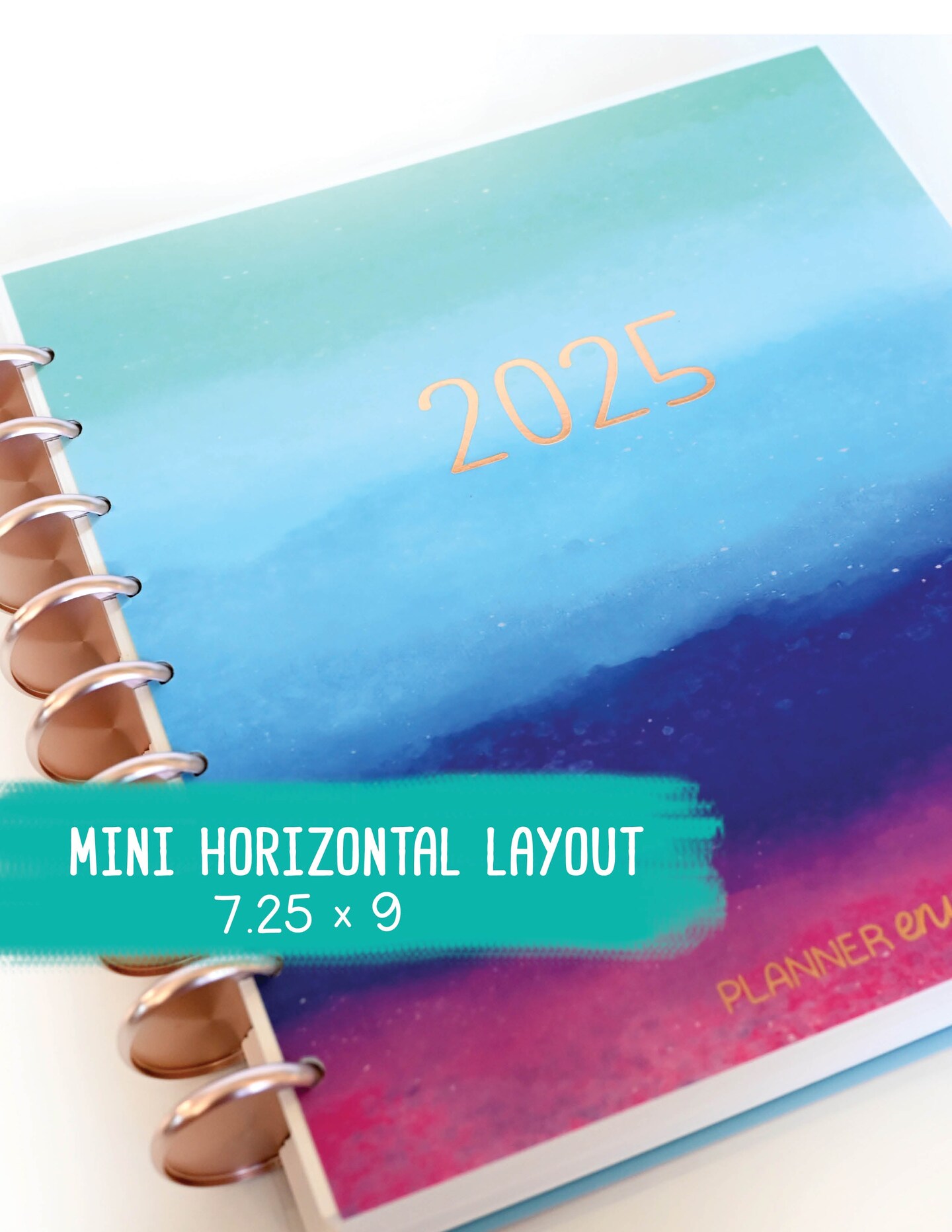 2025 Planner - Mini Horizontal Layout, Disc Bound - "Cool Hues" (#1008 ...