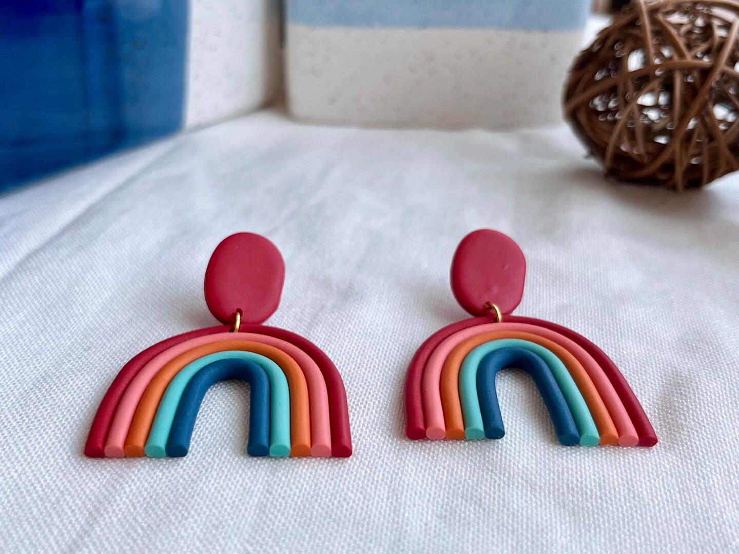 Rainbow Earrings Polymer Clay Jewelry Arch Earrings Rainbow Statement Earrings Handmade Lightweight Hypoallergenic Accessories MakerPlace by Michaels