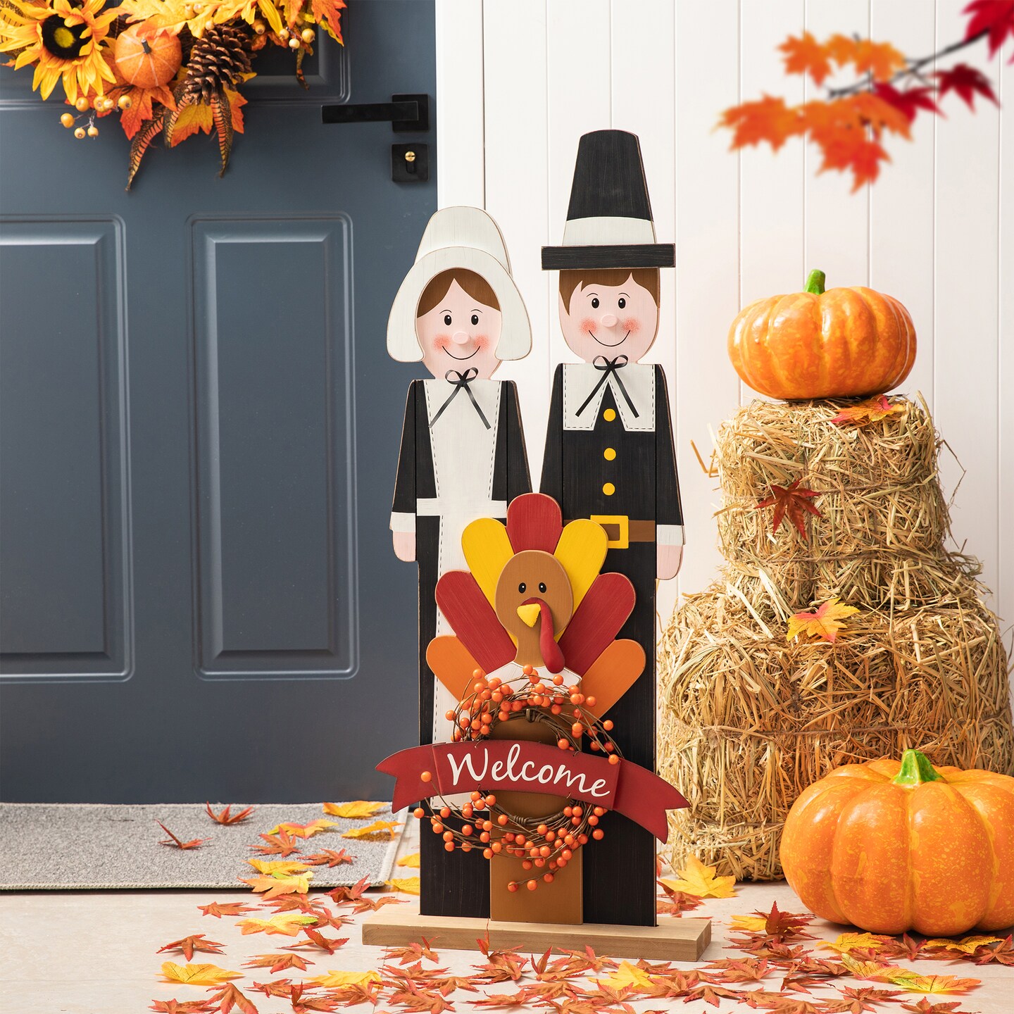 36”H Thanksgiving Wooden Pilgrim Couple Porch Decor (KD) | Michaels
