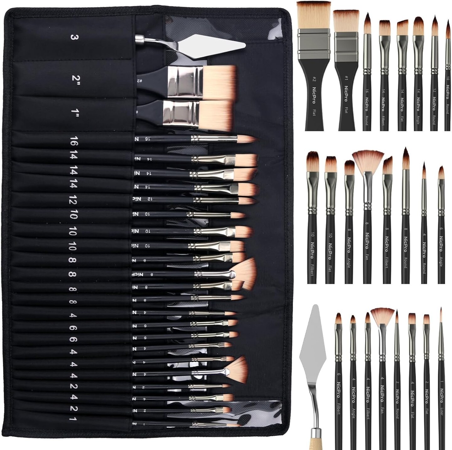 26pcs Paint Brush Set, Professional Paintbrushes with Palette Knife ...