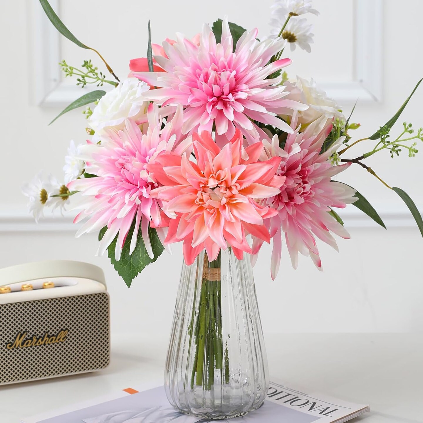 Artificial Flowers Bouquet,Faux Silk Dahlia Flower Bouquet Floral ...