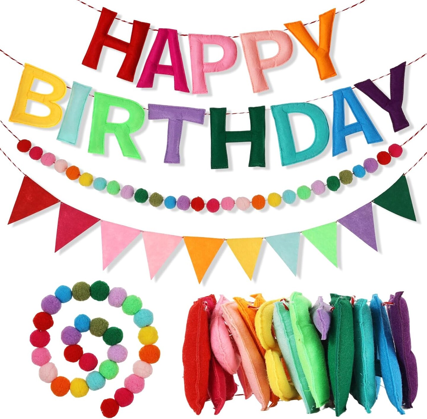 3Pcs 118 Inch Pre-Strung Happy Birthday Banner Colorful Pennant Flag ...