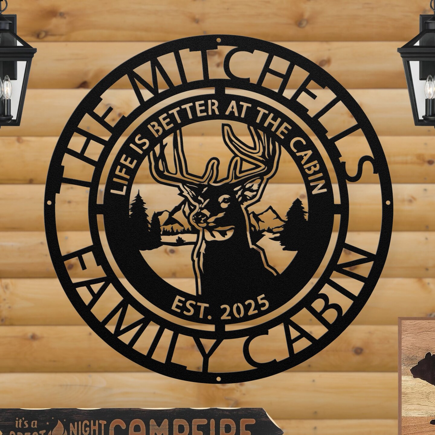 Hunting Cabin Lodge Sign | Personalized Family Poolside Deer Buck ...
