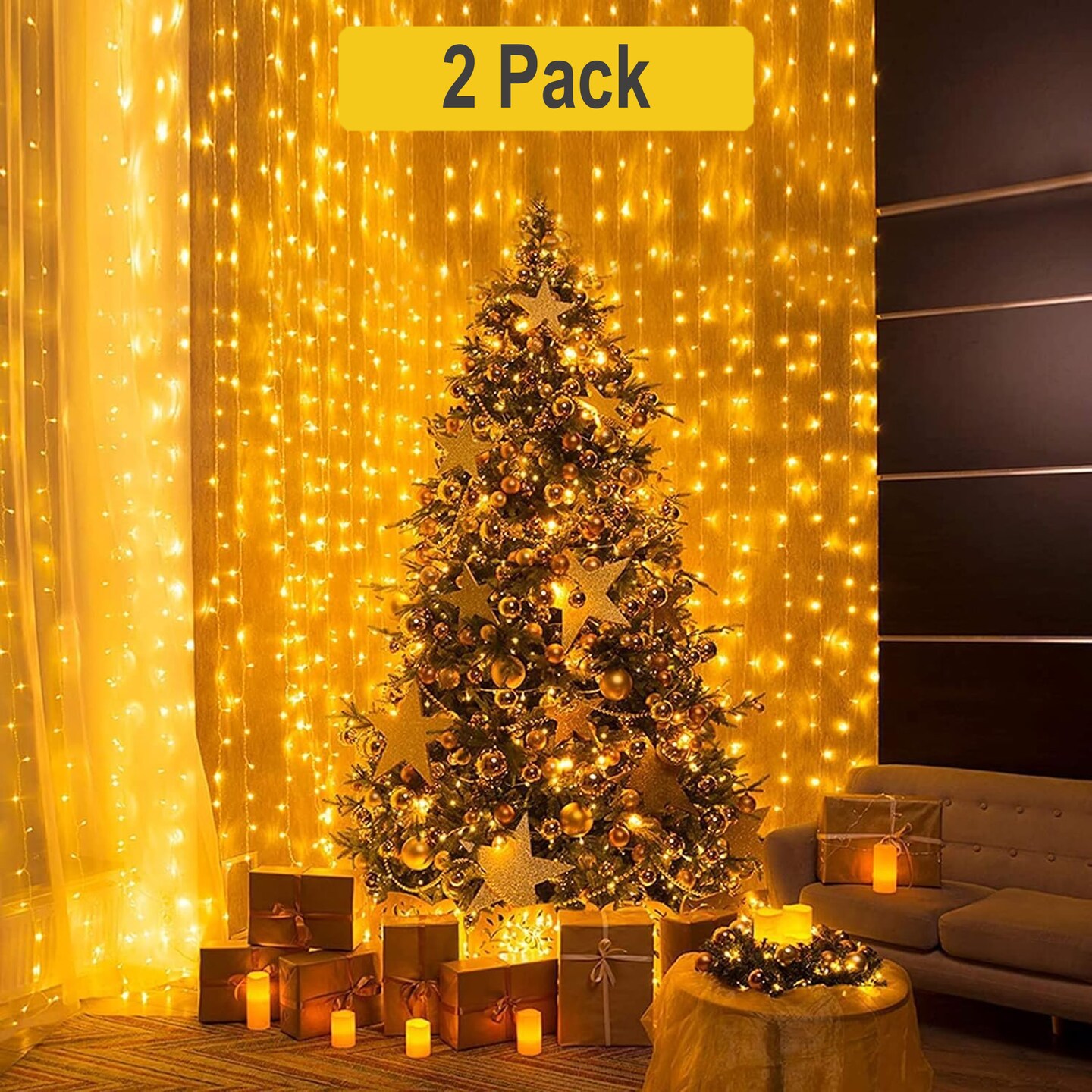 Stunning 300 LED 12 Strand Twinkling Curtain Light with Remote Control ...