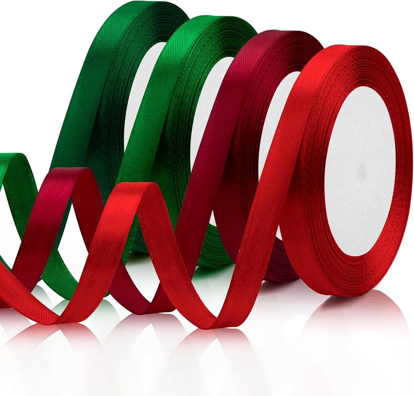 4PCS Christmas Decorations Ribbon for Gift Wrapping 3/8 Inch 25 Yds Red ...