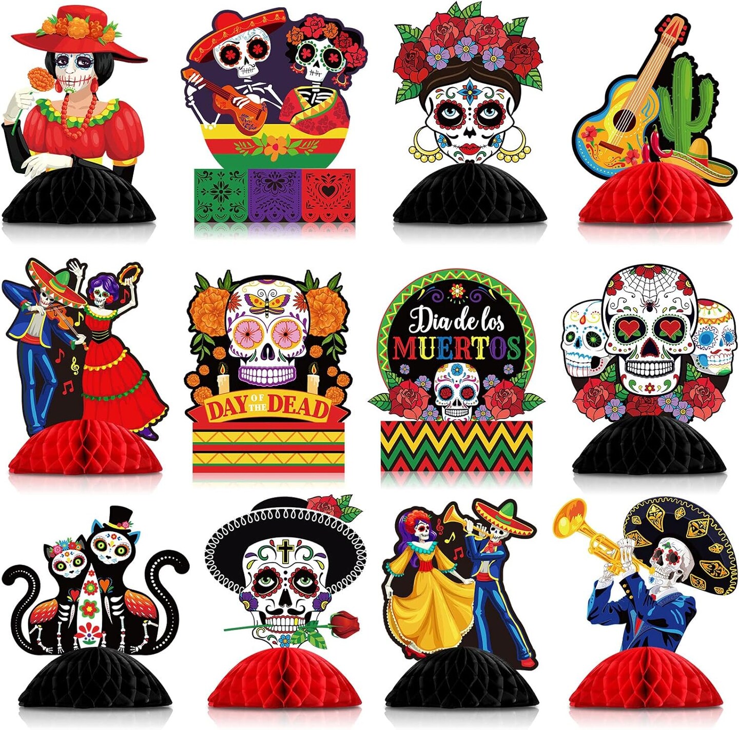 12 Pieces Day of The Dead Table Honeycomb Centerpieces Dia De Los ...