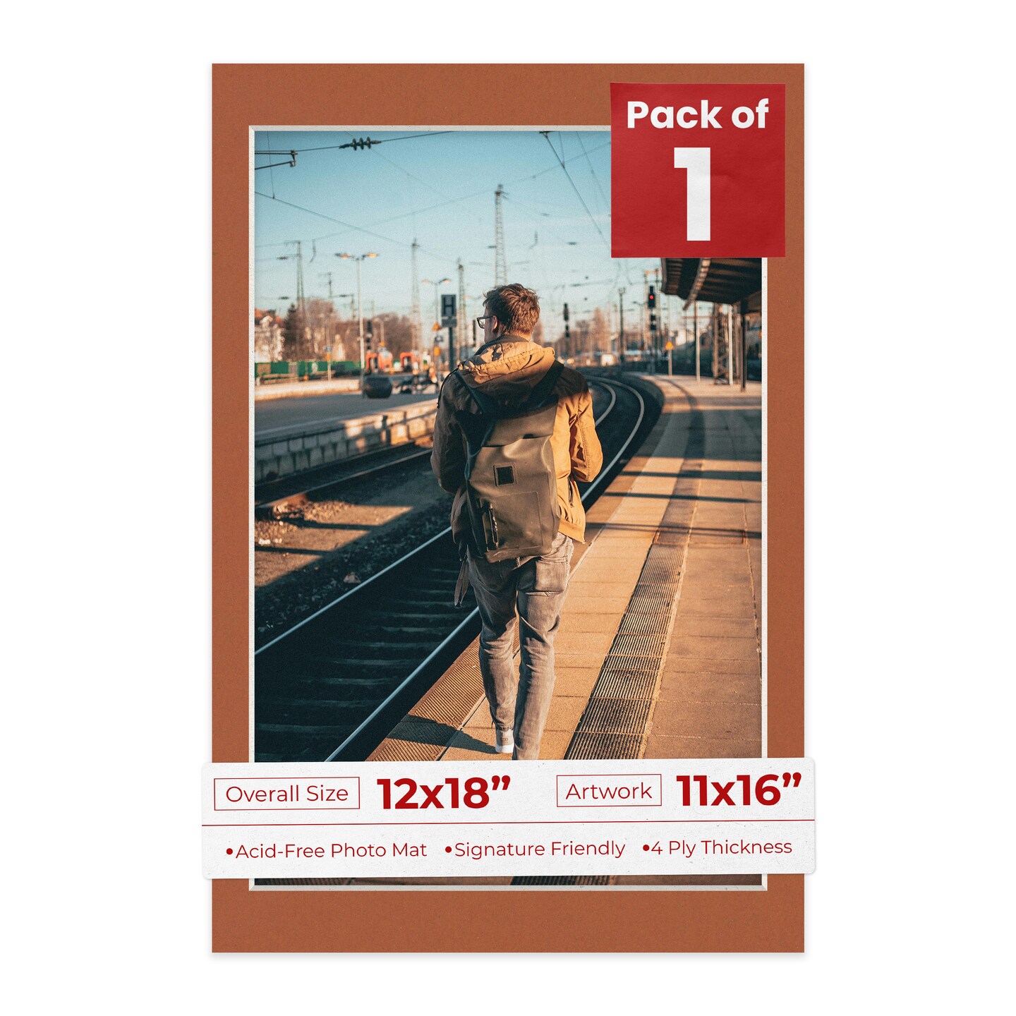 Terra-cotta Red Mat Board for 12x18 Frames - Fits 11x16 Photos, Color ...