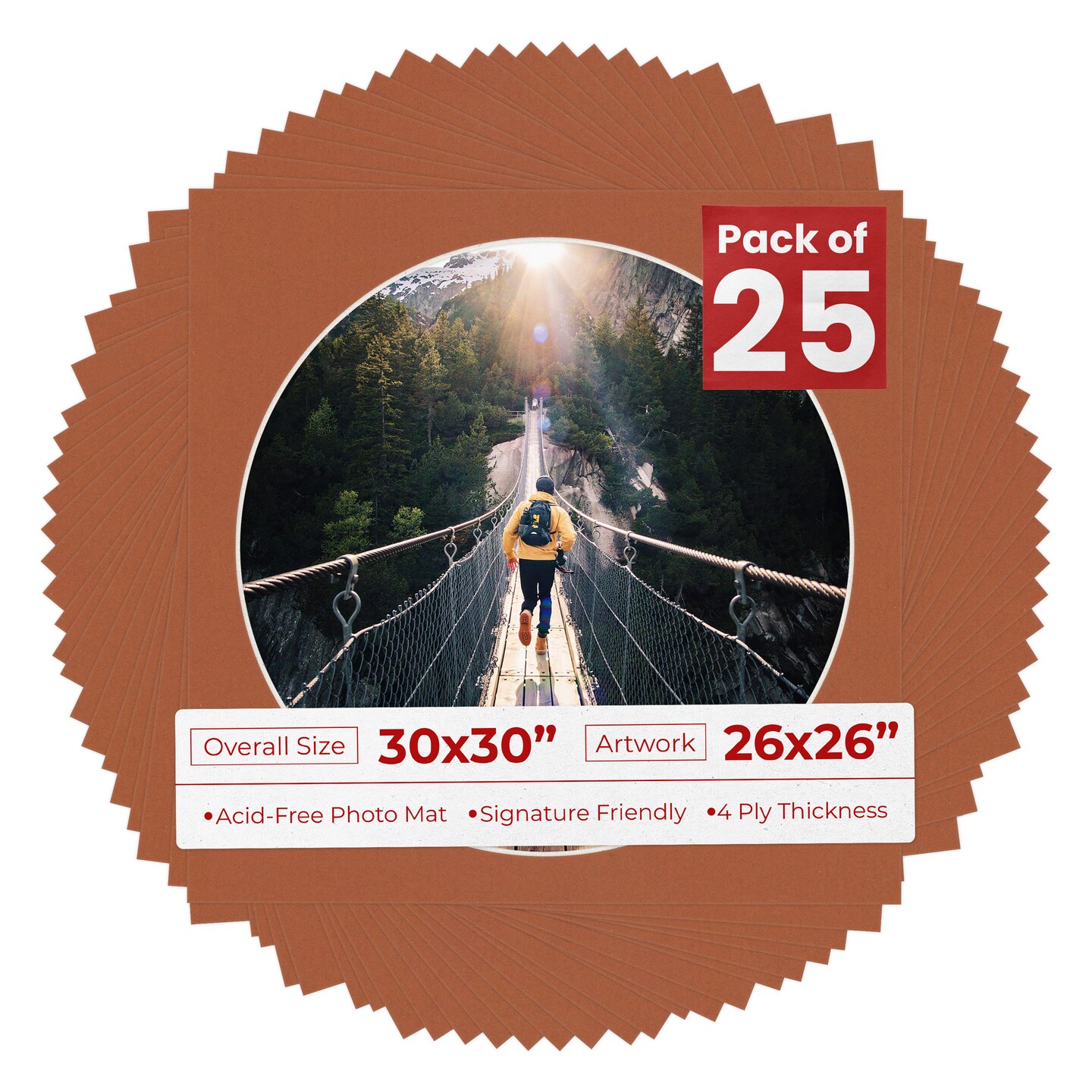 Terra-cotta Red Mat Board for 30x30 Frames - Circle Opening for 26x26 ...