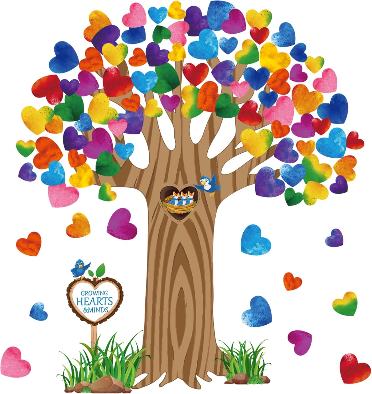 Classroom Tree Bulletin Board Decorations Set - Hearts (Watercolor ...