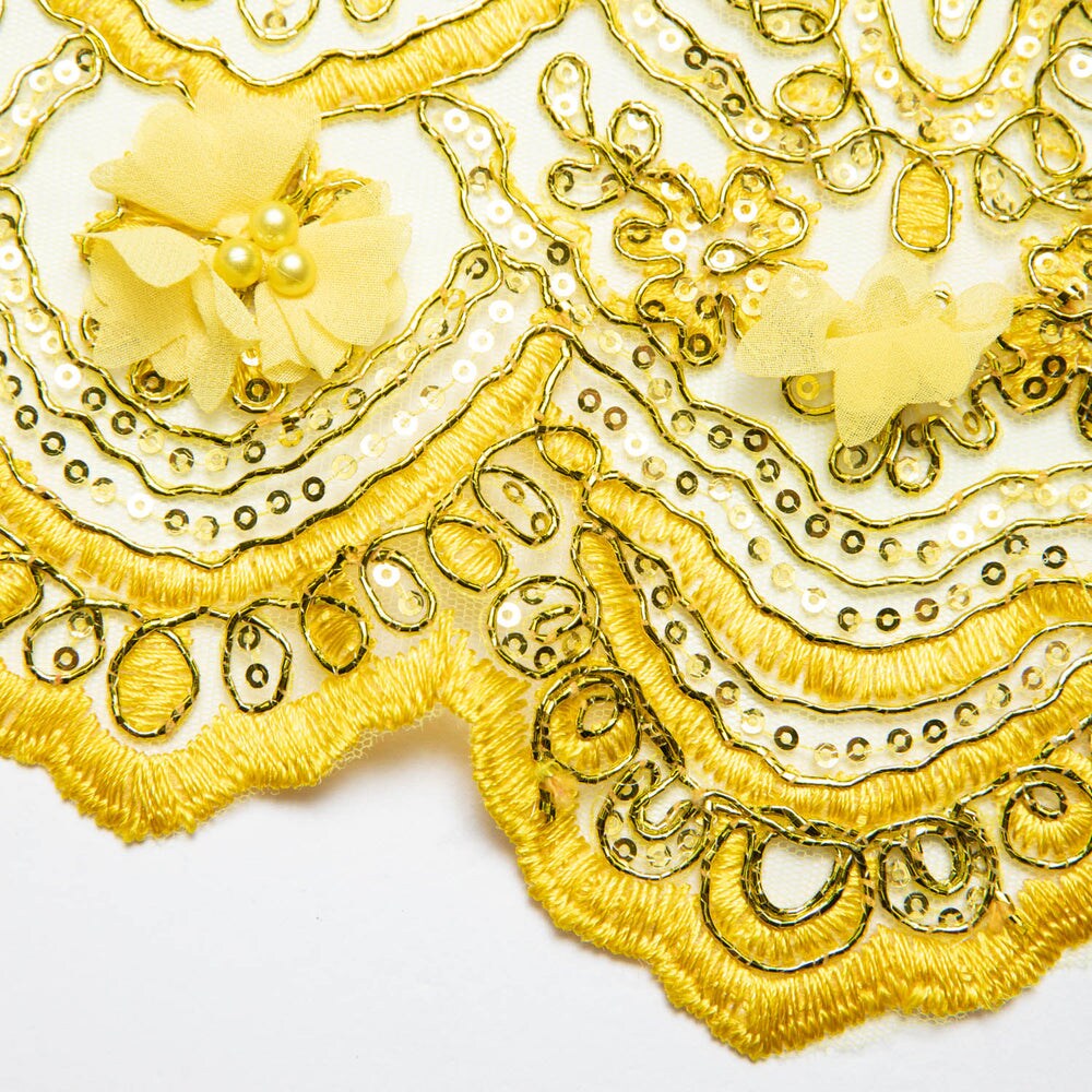 1 Yard Embroidered Tulle Lace Fabric with Intricate 3D Applique Pattern ...