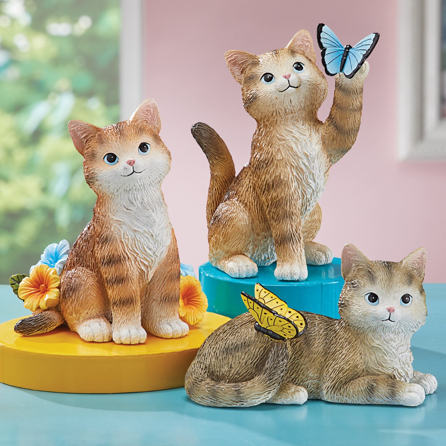 Collections Etc Hand-Painted Garden Cat Sitters - Set of 3 | Michaels