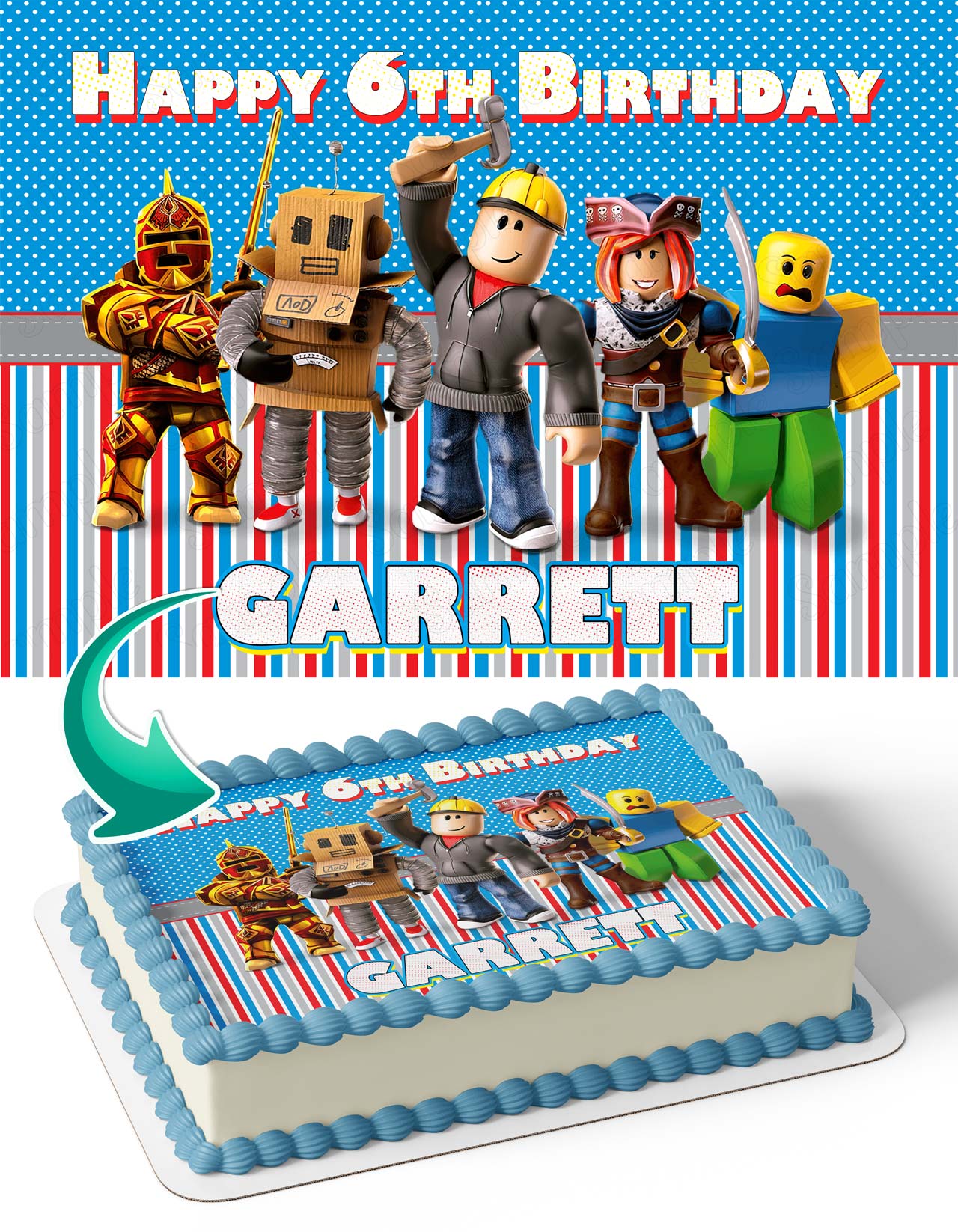 Roblox Gamers Kids Edible Cake Image Topper Birthday Cake Sheet ...