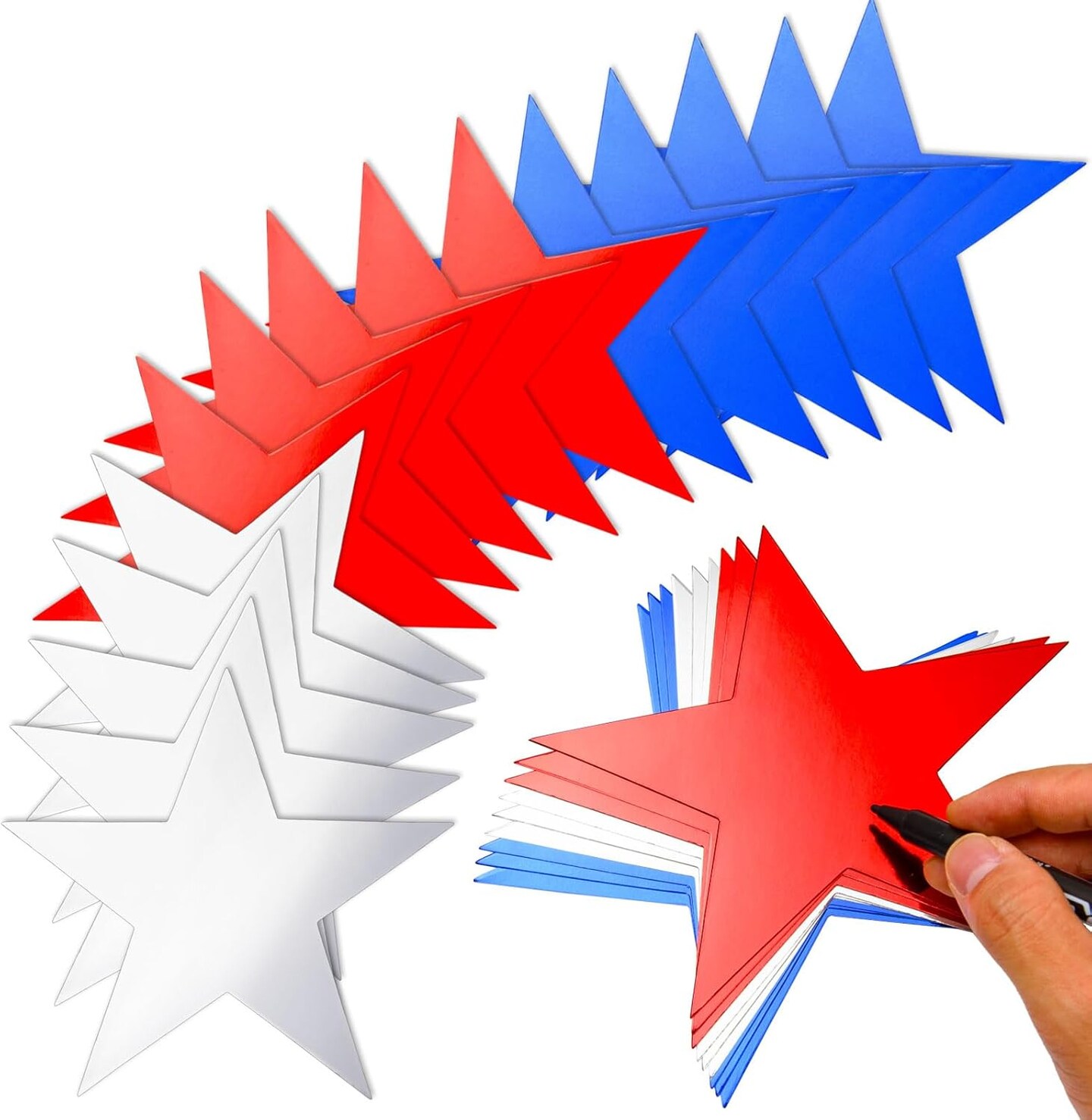 120 Pieces Patriotic Star Cutouts Red Blue Silver Paper Star Cutout 4th ...
