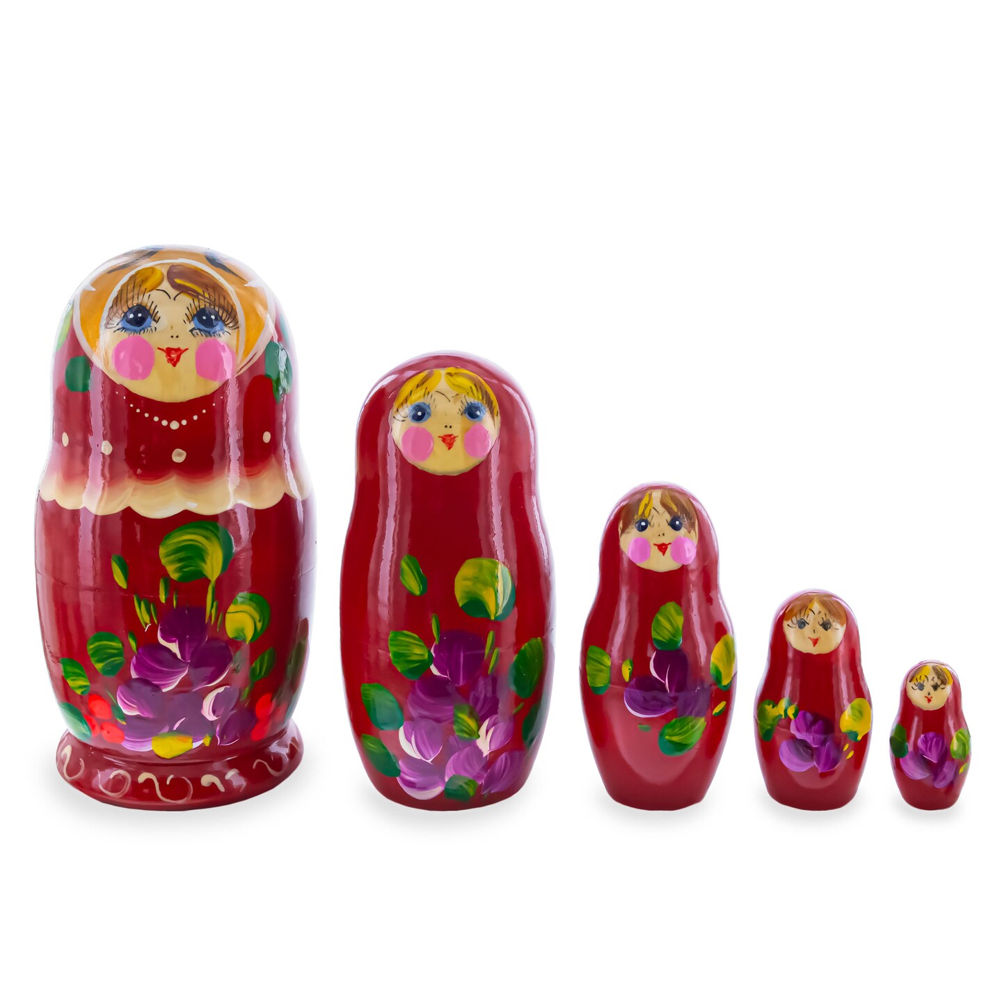Red Color with Purple Flowers and Red Berries Wooden Nesting Dolls ...