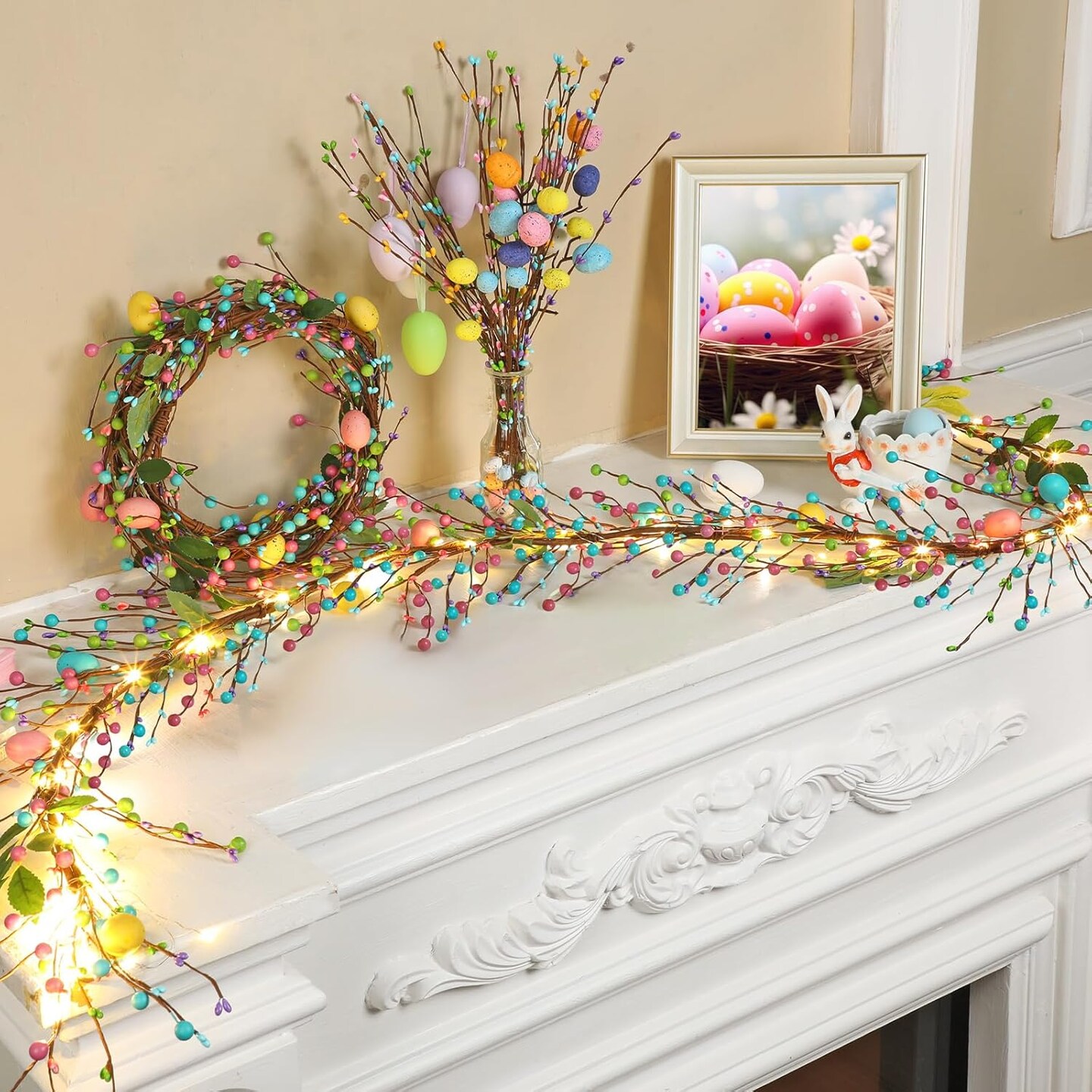 28 Pcs 6.6ft Lighted Easter Garland Sets with Artificial Easter Spring ...