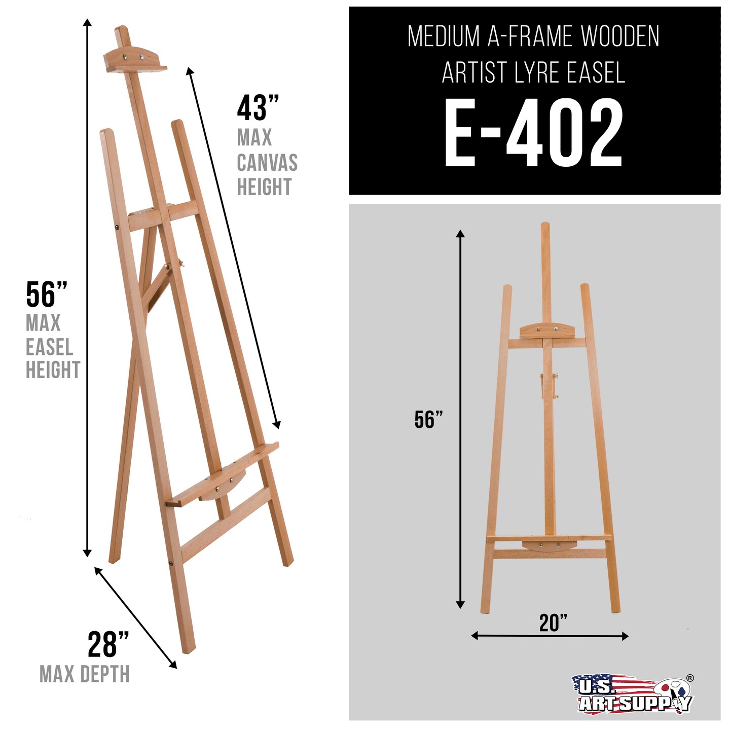56" High Medium A-Frame Wood Easel, Lyre Style Studio Easel - Wooden ...