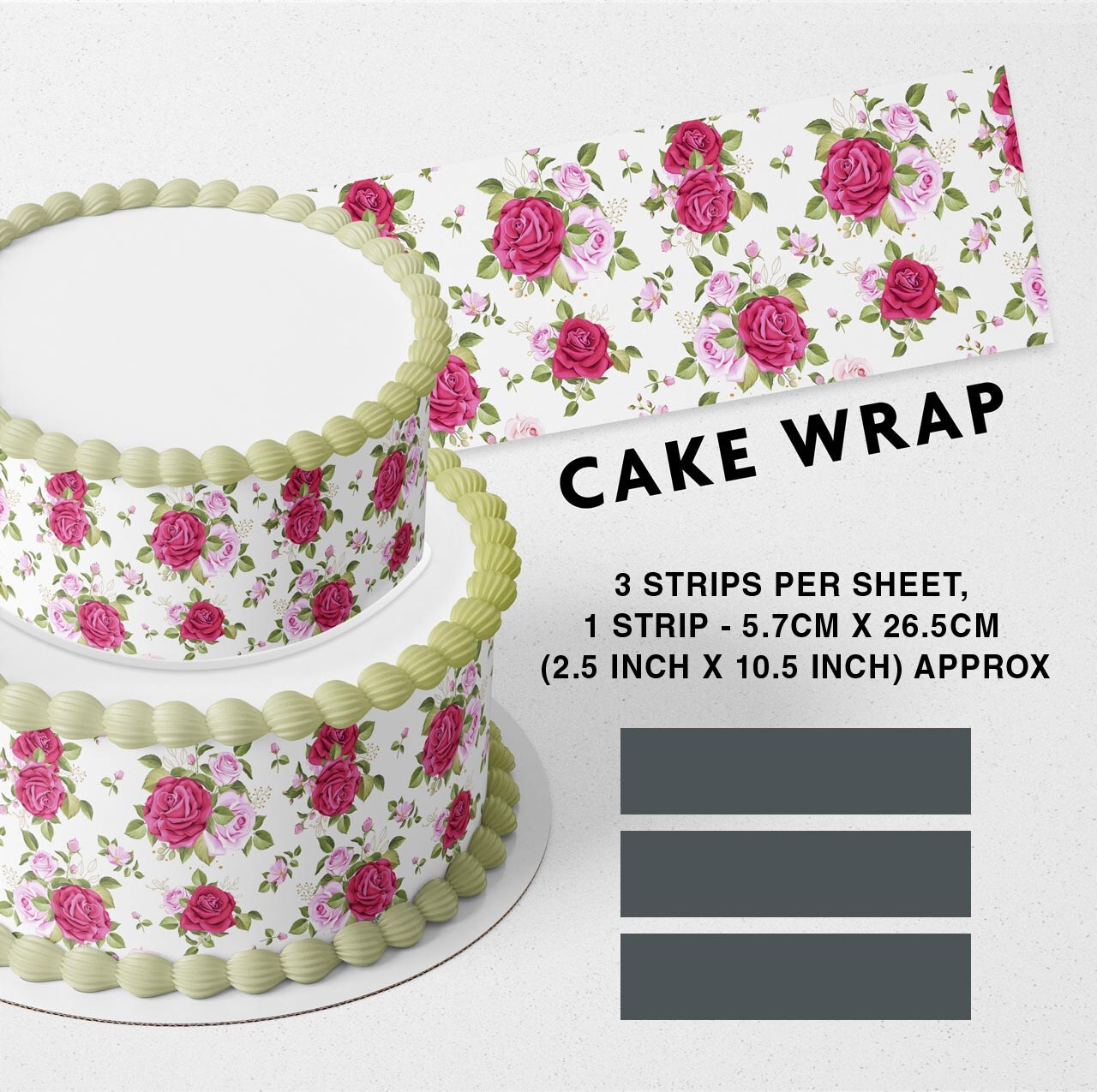 Rose Flowers Strips Edible Icing Printed Cake Wrap Strips Topper Ribbon ...