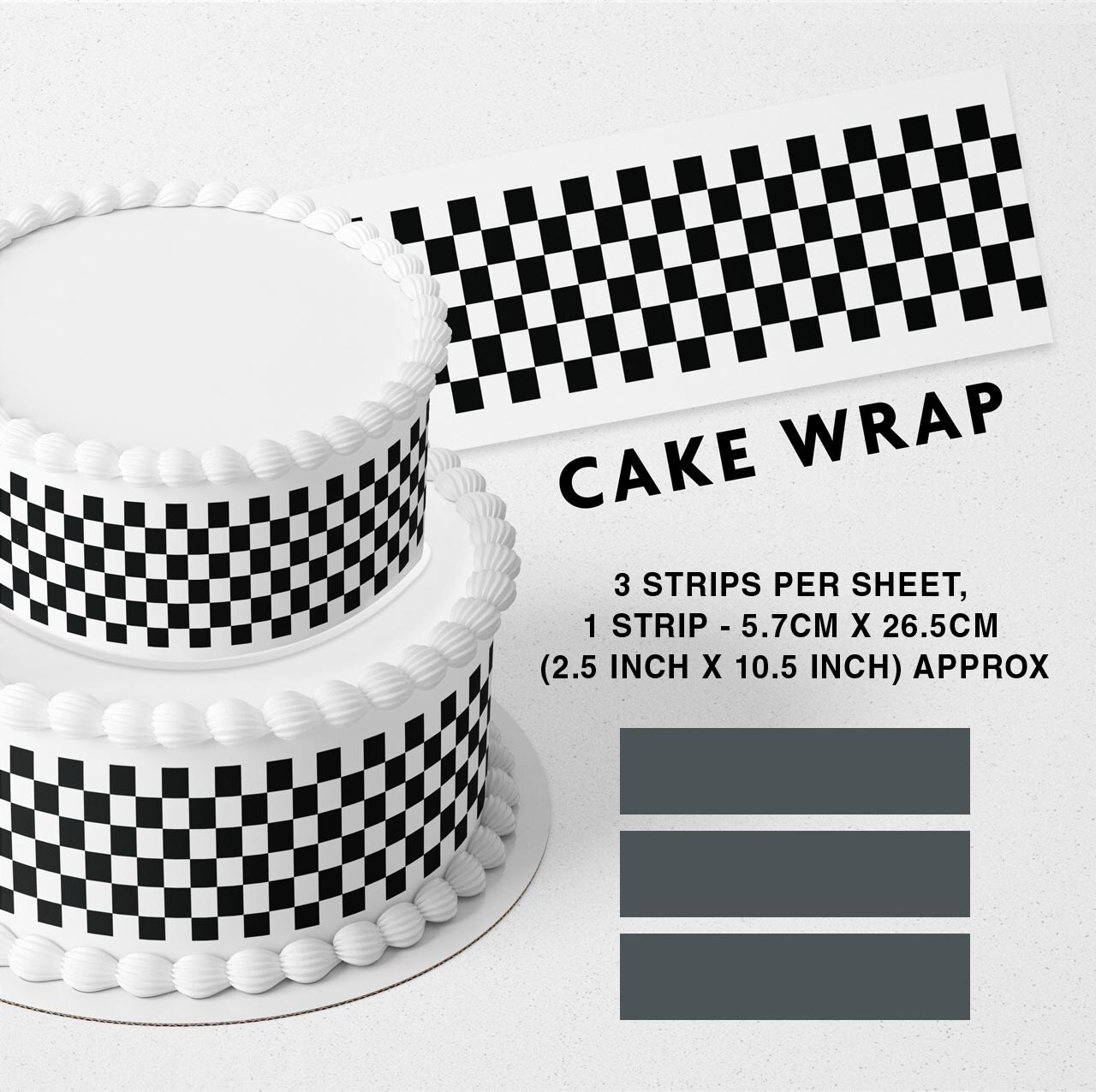 Checkered Black Race Strips Edible Icing Printed Cake Wrap Strips ...
