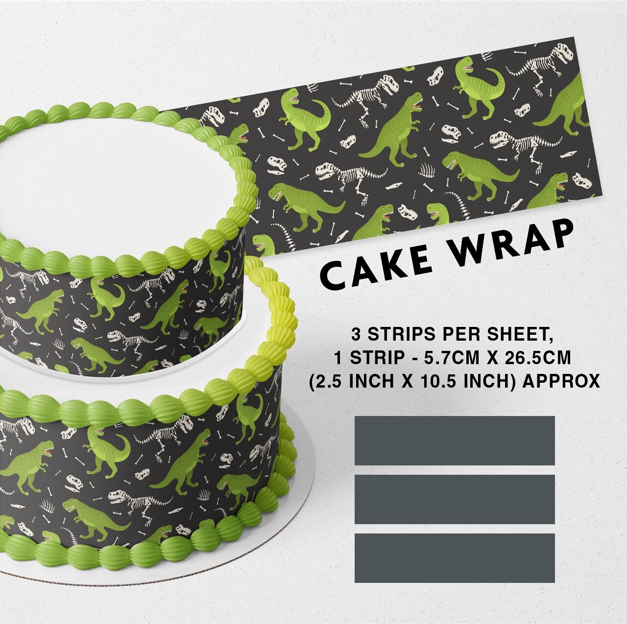 T-Rex Dinosaur Strips Edible Icing Printed Cake Wrap Strips Topper ...