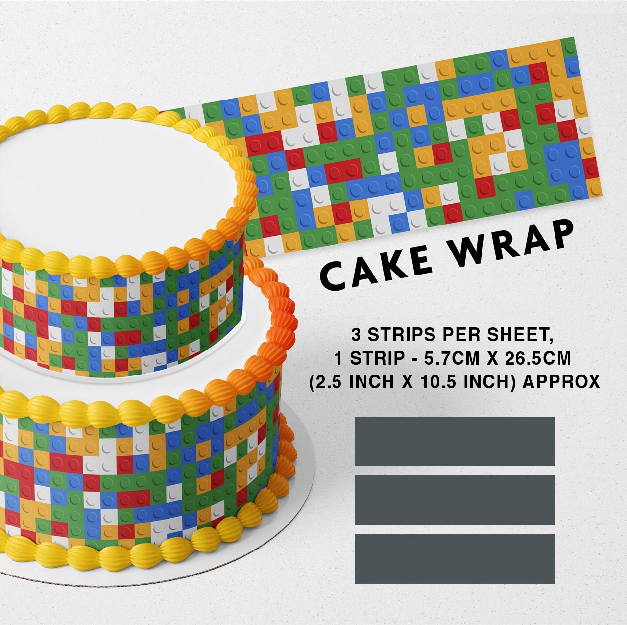 Lego Style Block Bricks Strips Edible Icing Printed Cake Wrap Strips ...