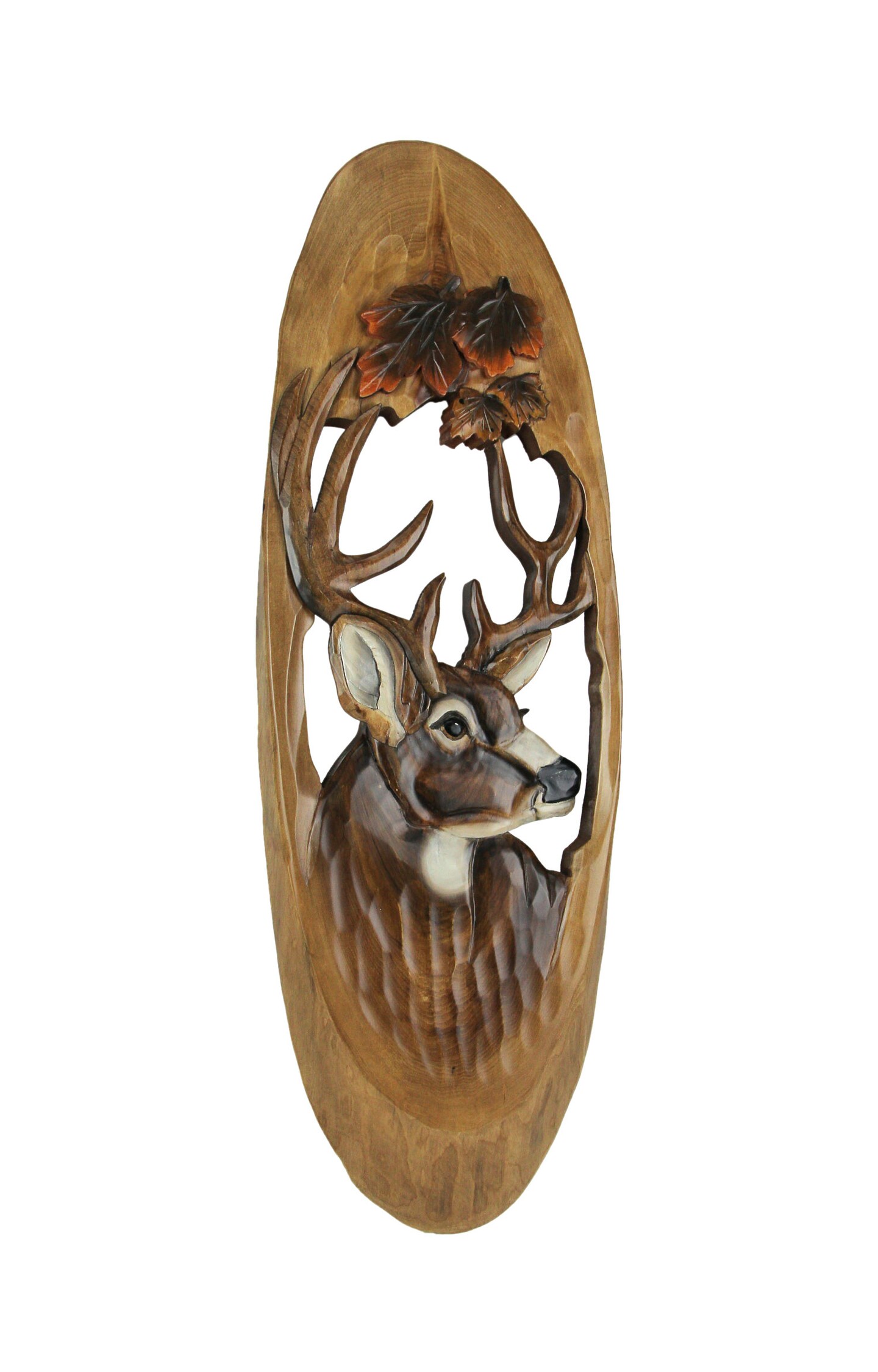 Natural Wood Hand Carved Deer Plaque Cabin Wall Art Lodge Home Decor ...