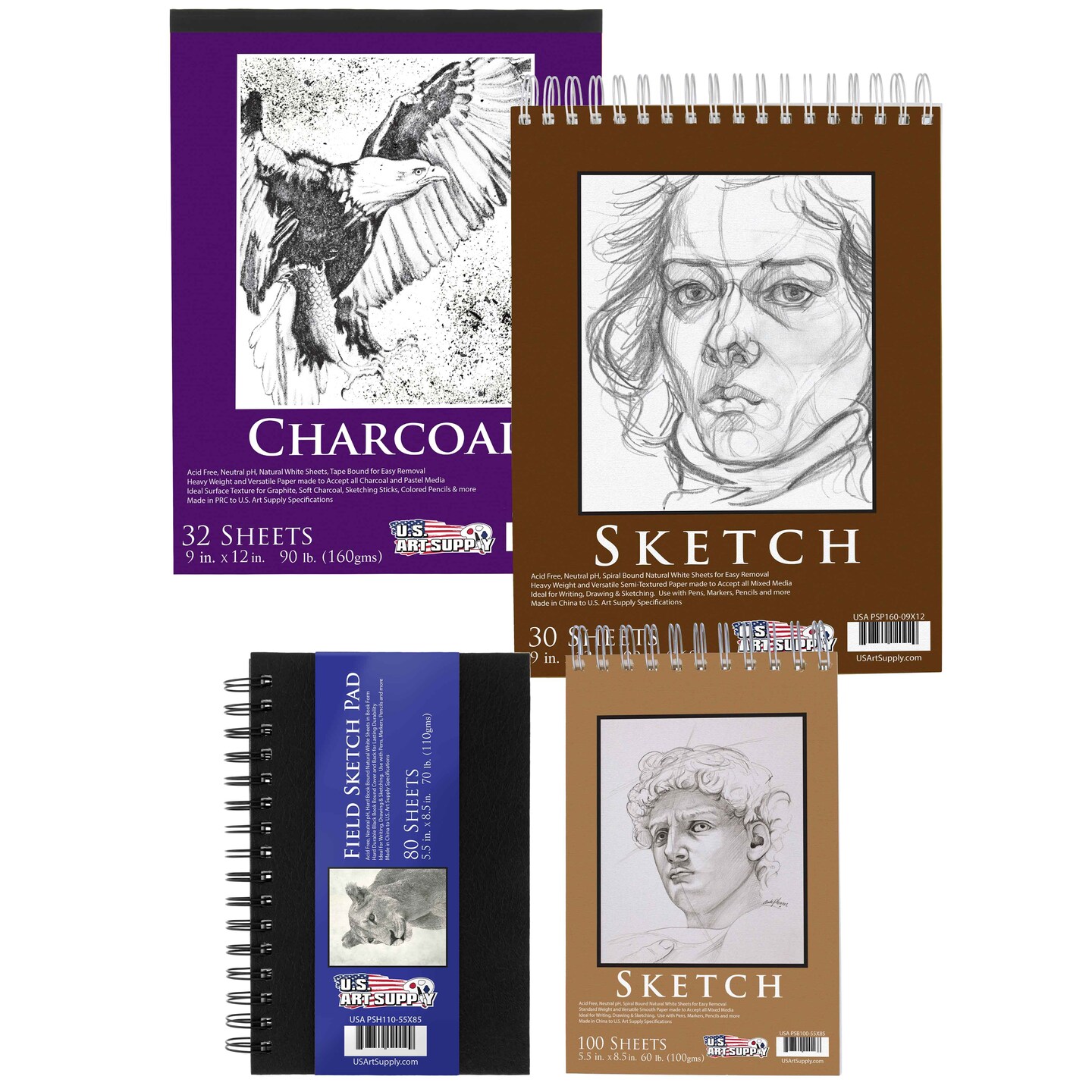 4-Pad Sketch Book and Drawing Paper Set (242 Sheets) - Sizes (5.5 x 8.5 and 9 x 12 Inch) Spiral ...