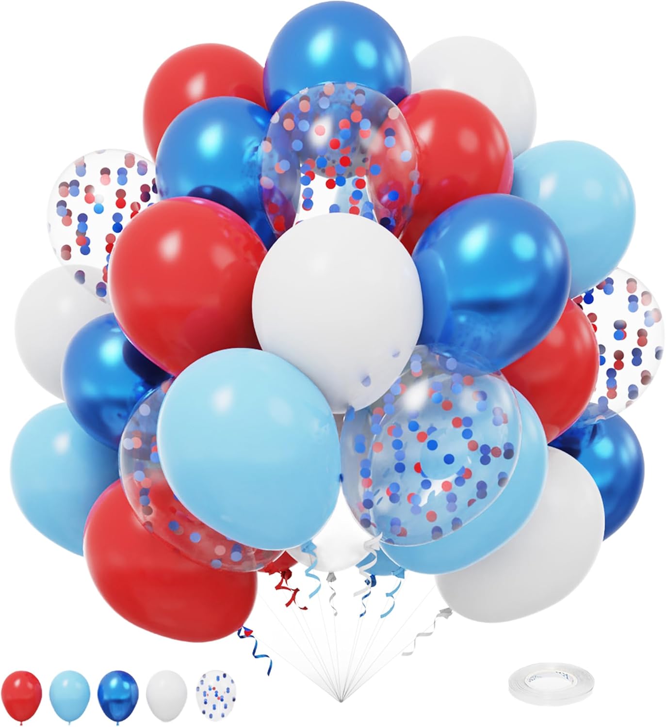 Red and Blue Balloons Set, 12 Inches Red Blue White Balloon Set Red ...