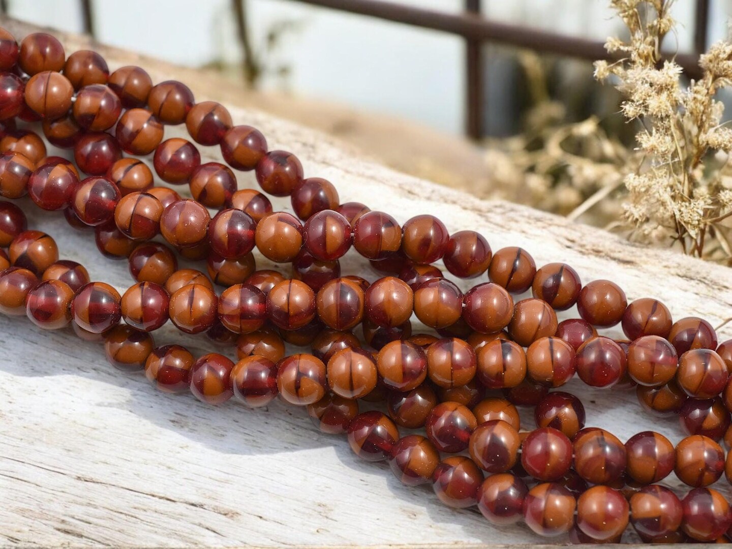 *25* 8mm Blended Ruby Red & Umber Round Druk Beads | Michaels